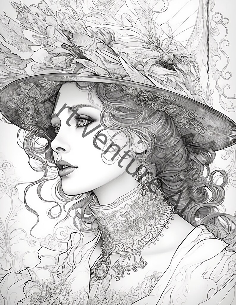 Grayscale Victorian Woman Coloring Book for Adults | 30 Printable Adult ...