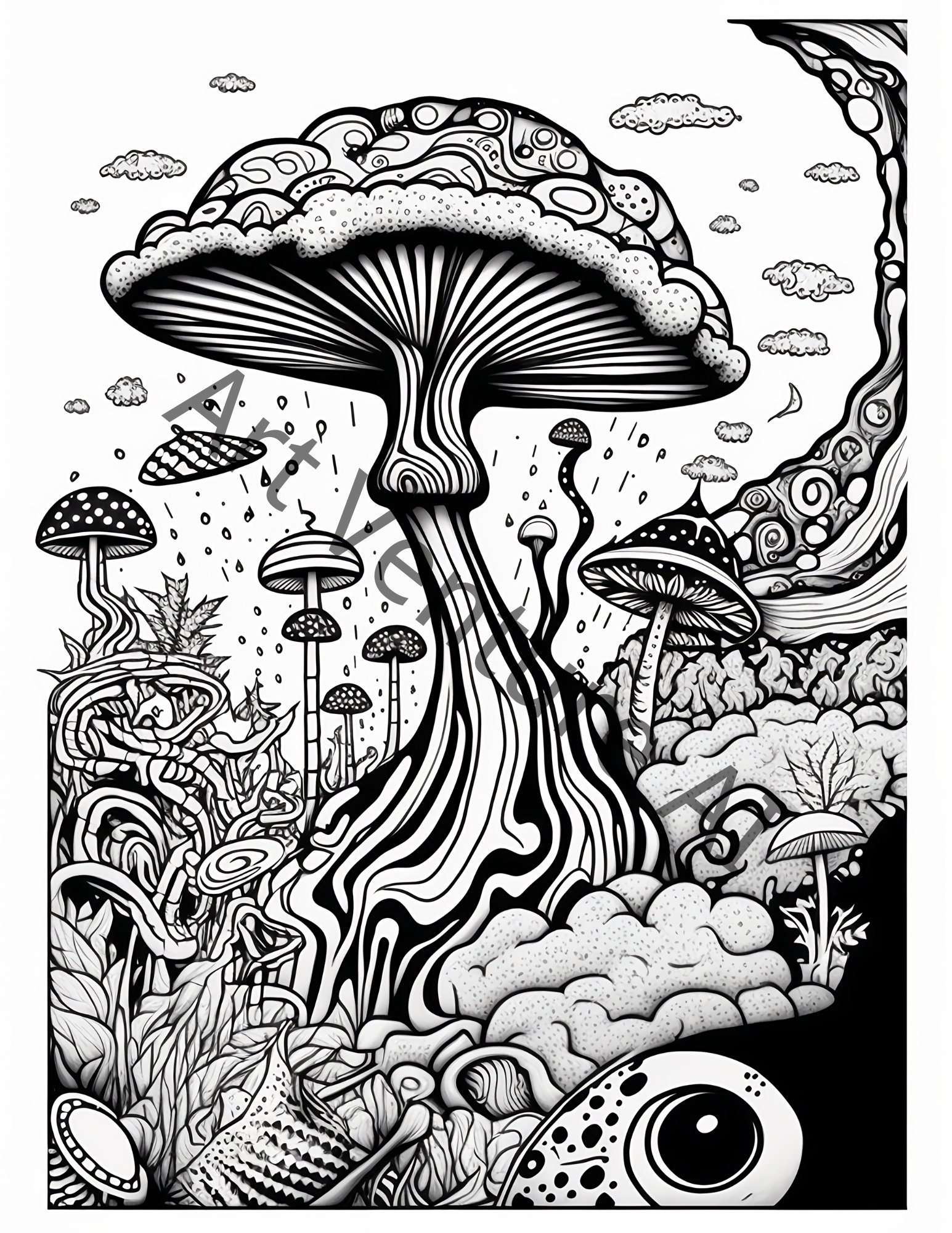 Grayscale Trippy Psychedelic Coloring Book Set 1 | 30 Printable Adult ...