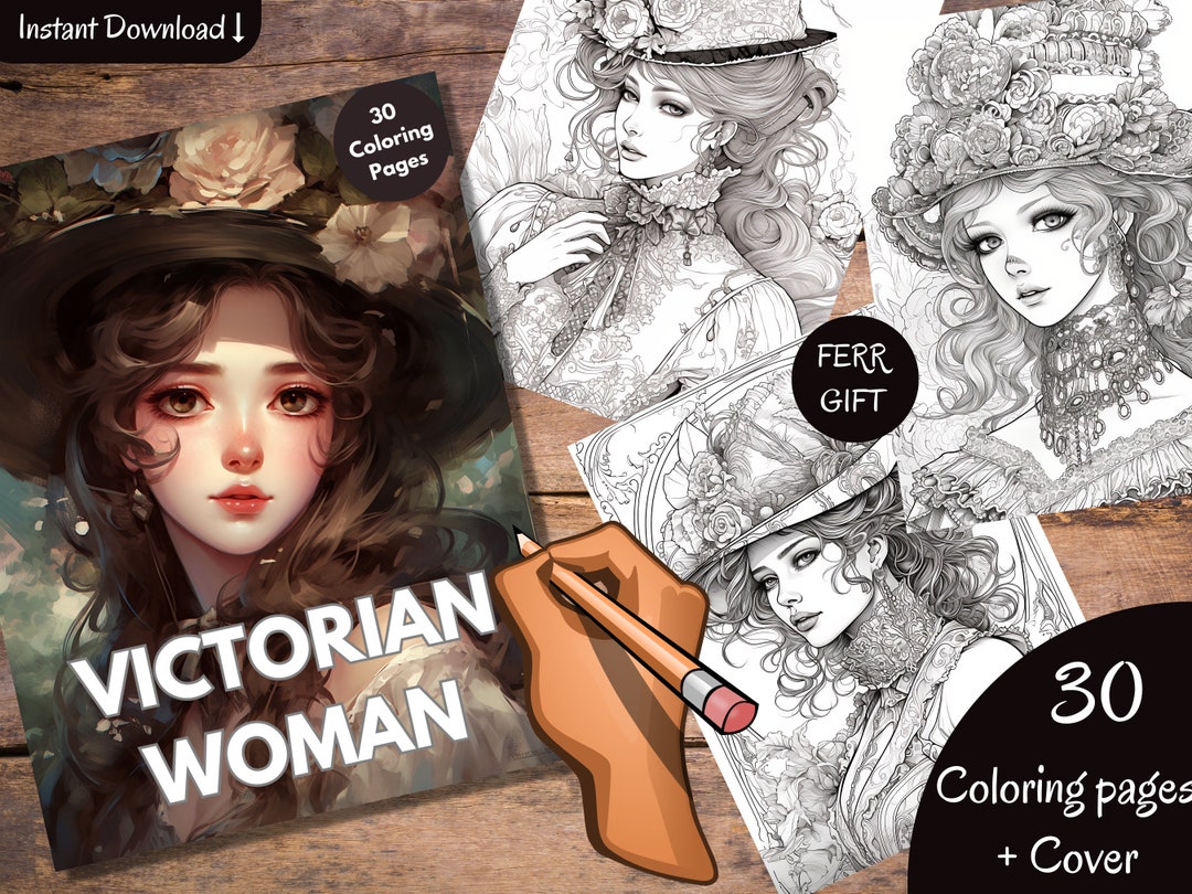 Grayscale Victorian Woman Coloring Book for Adults | 30 Printable Adult ...