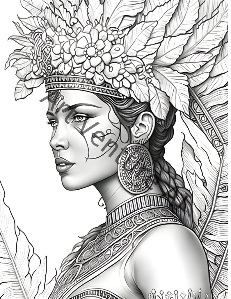 Grayscale Aztec Queen Coloring Book Set 1 | 30 Printable Adult Coloring ...