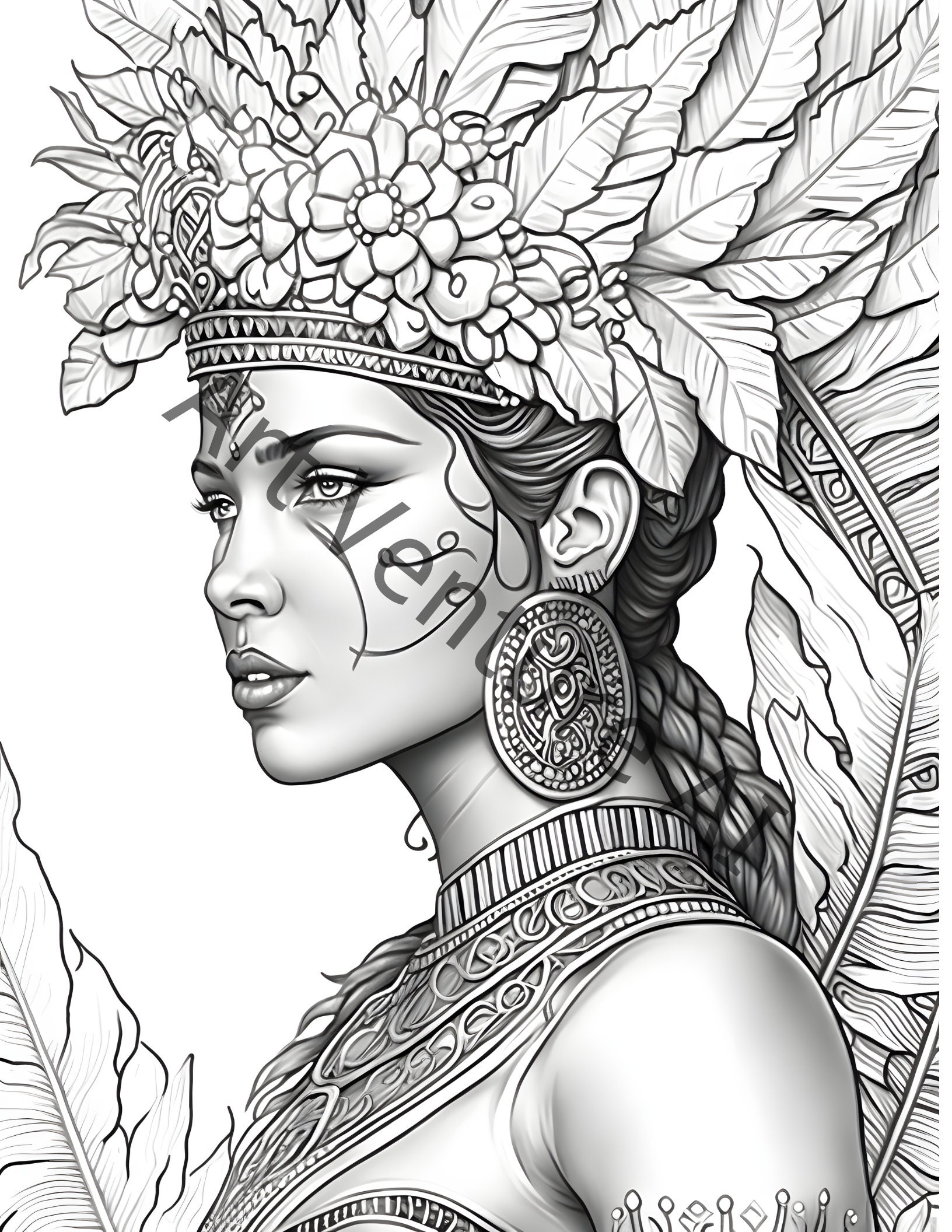 Grayscale Aztec Queen Coloring Book Set 1 | 30 Printable Adult Coloring ...