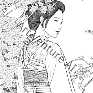 Grayscale Japanese Geisha Coloring Book Set 1 | 30 Printable Adult ...