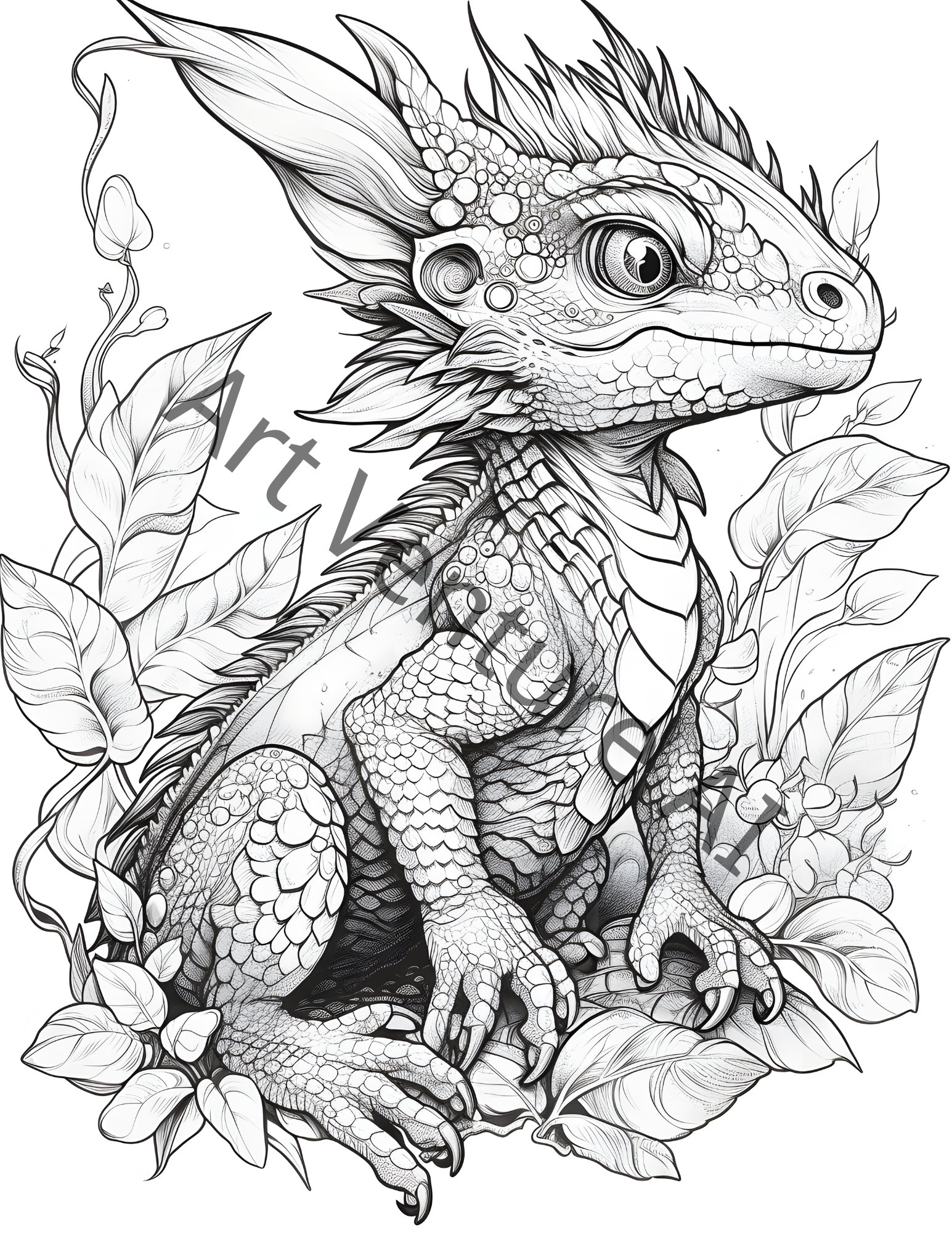 Grayscale Baby Dragon Coloring Book Set 1 30 Printable Adult Coloring ...