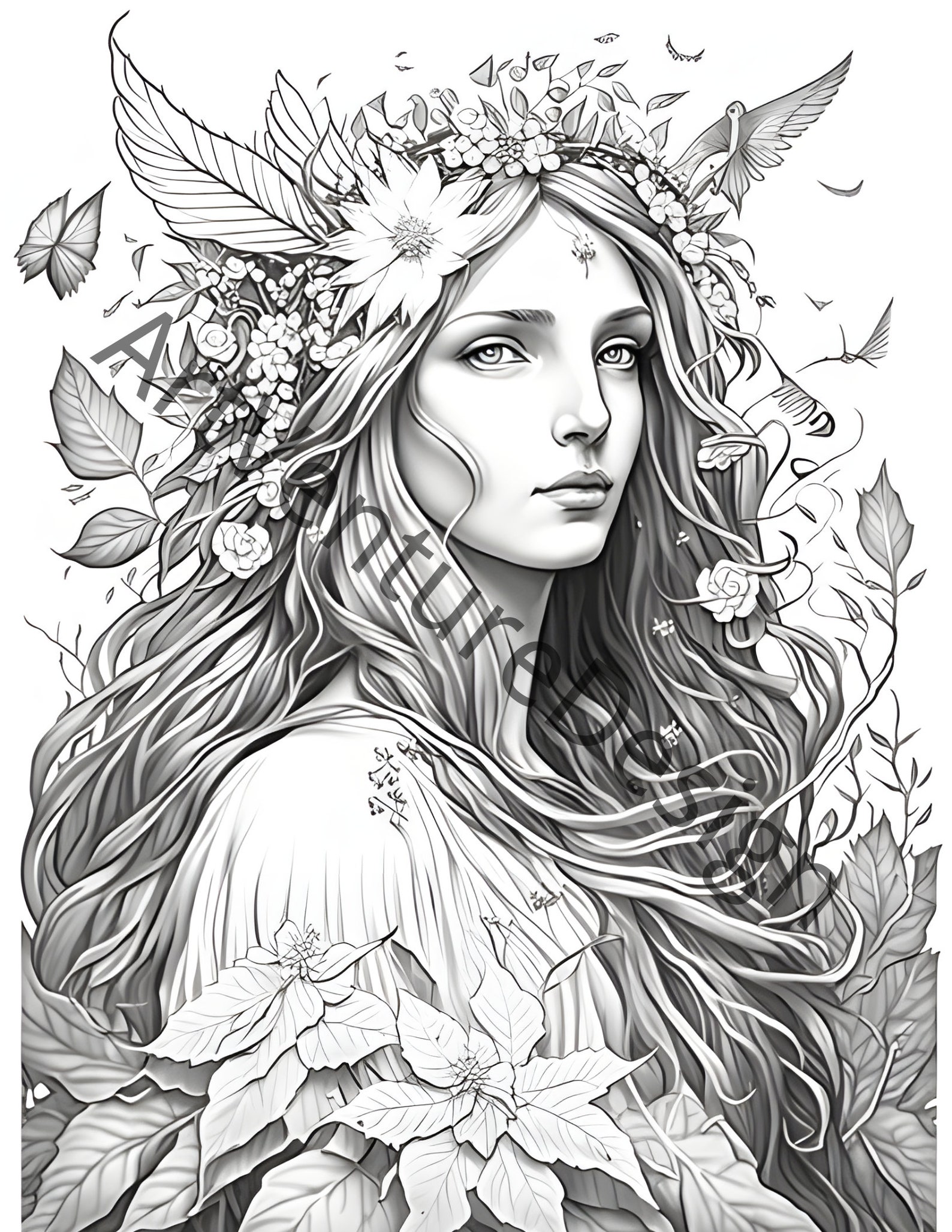 Grayscale Elf Princess Coloring Book Set 1 | 30 Printable Adult ...