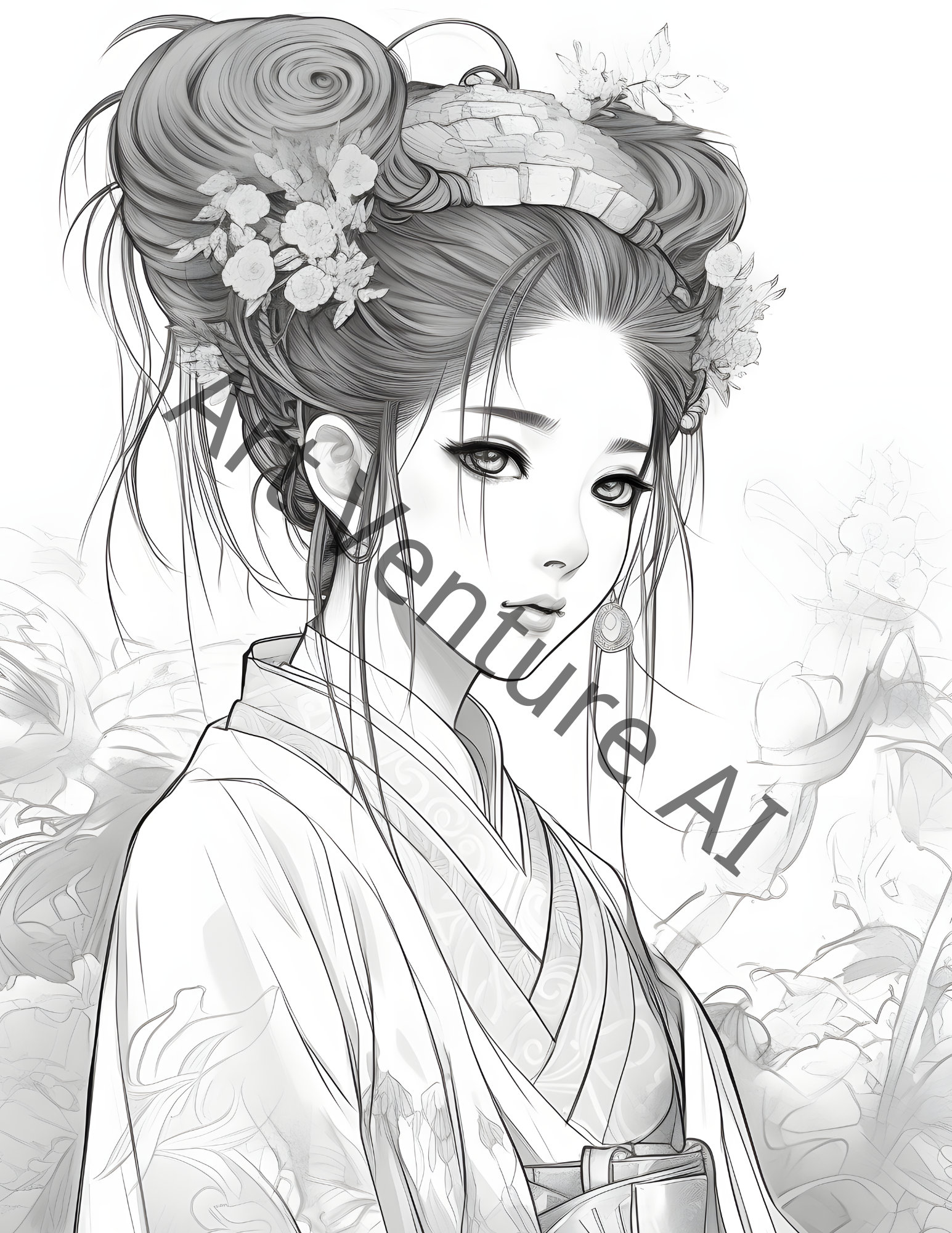 Grayscale Chinese Women Coloring Book for Adults | 30 Printable Adult ...
