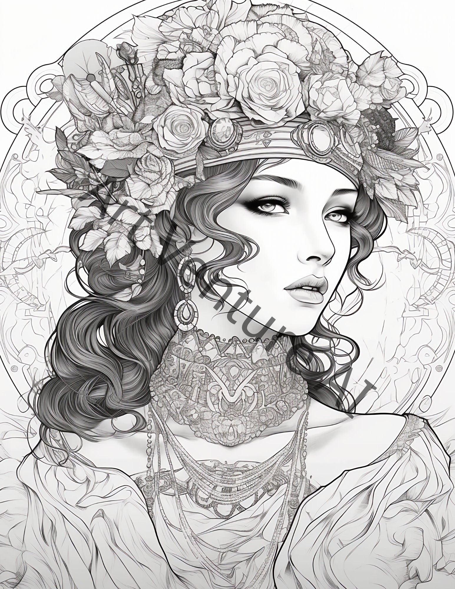 Grayscale Victorian Woman Coloring Book for Adults 30 Printable Adult ...