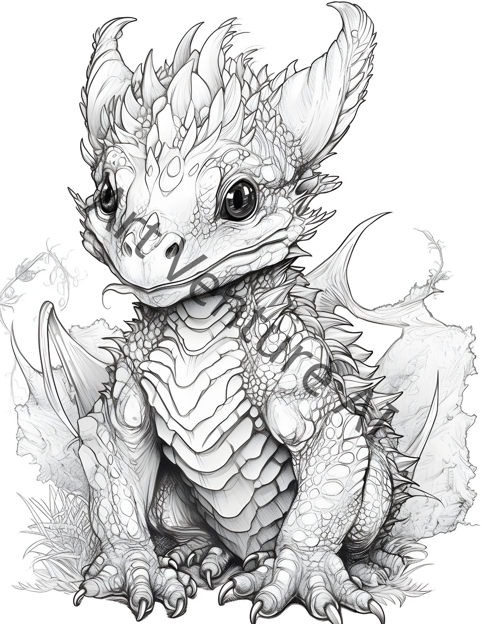 Grayscale Baby Dragon Coloring Book Set 1 30 Printable Adult Coloring ...