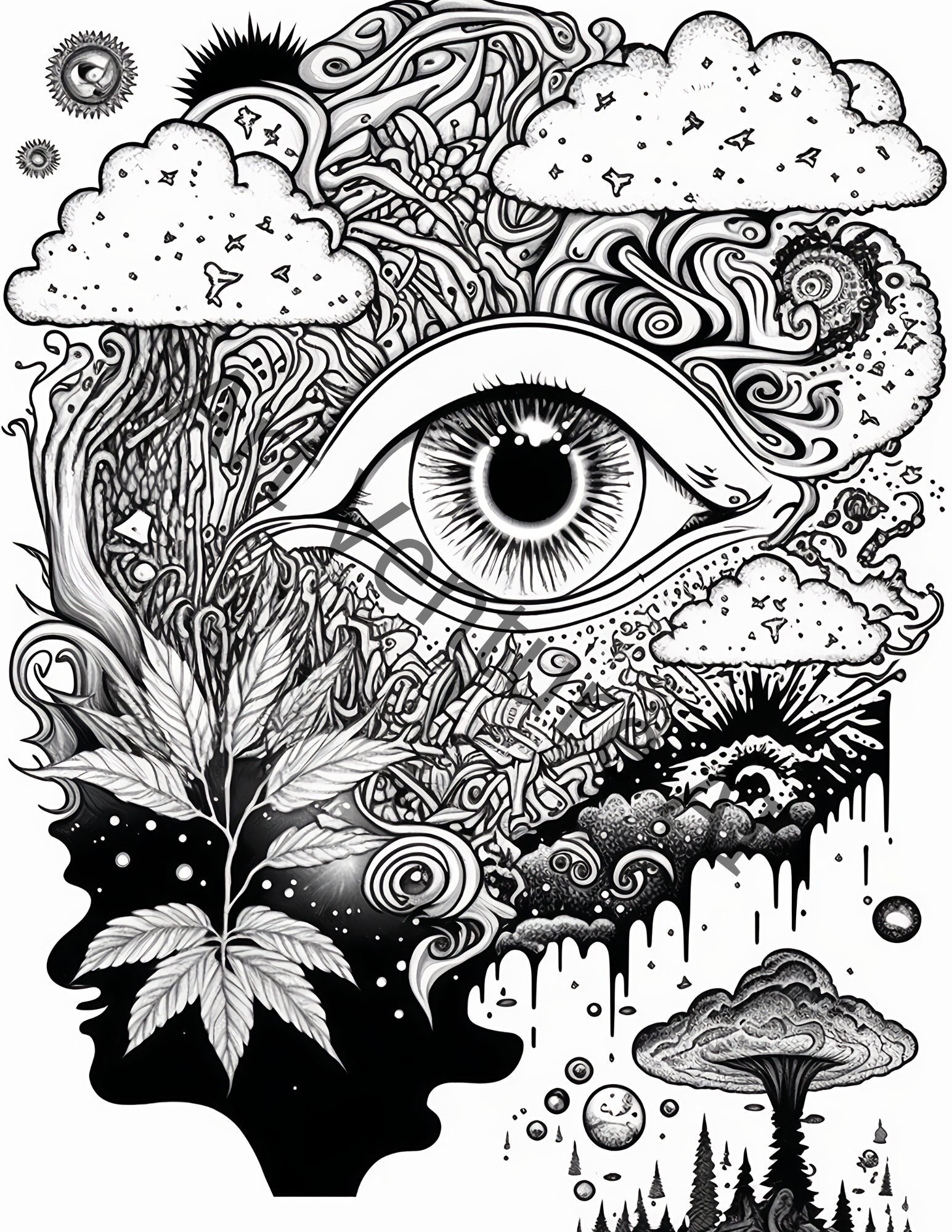 Grayscale Trippy Psychedelic Coloring Book Set 1 | 30 Printable Adult ...