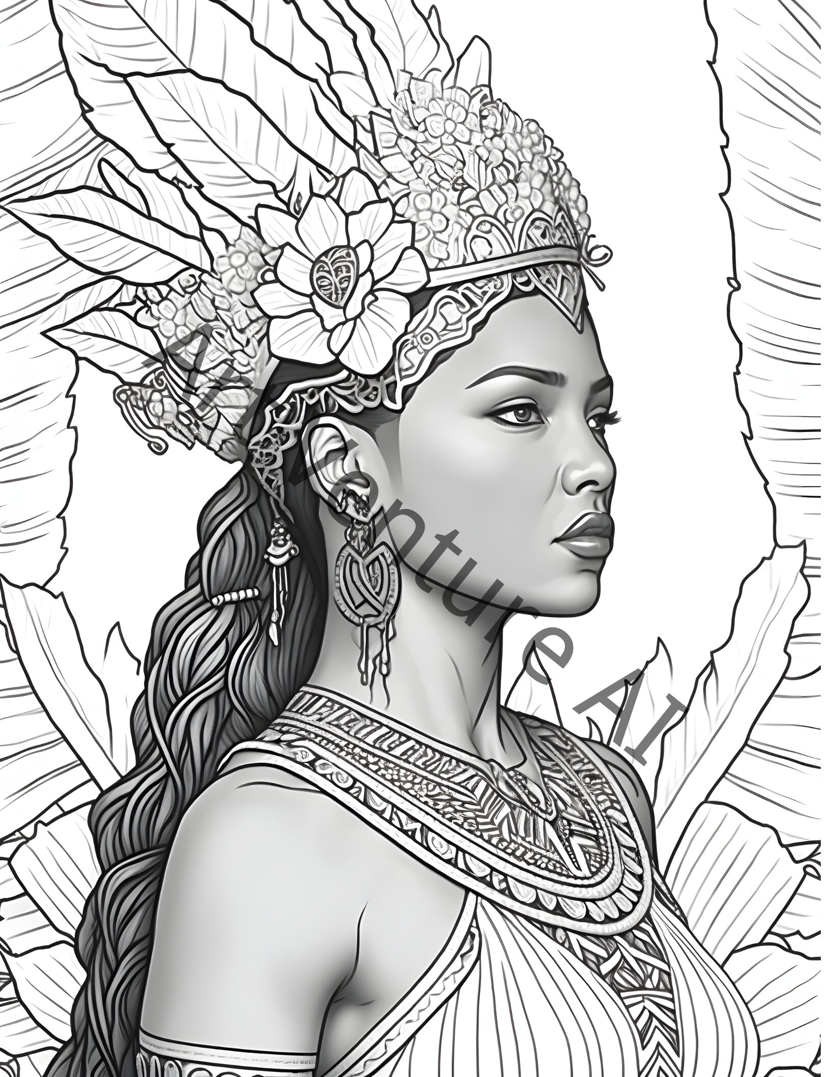 Grayscale Aztec Queen Coloring Book Set 1 | 30 Printable Adult Coloring ...