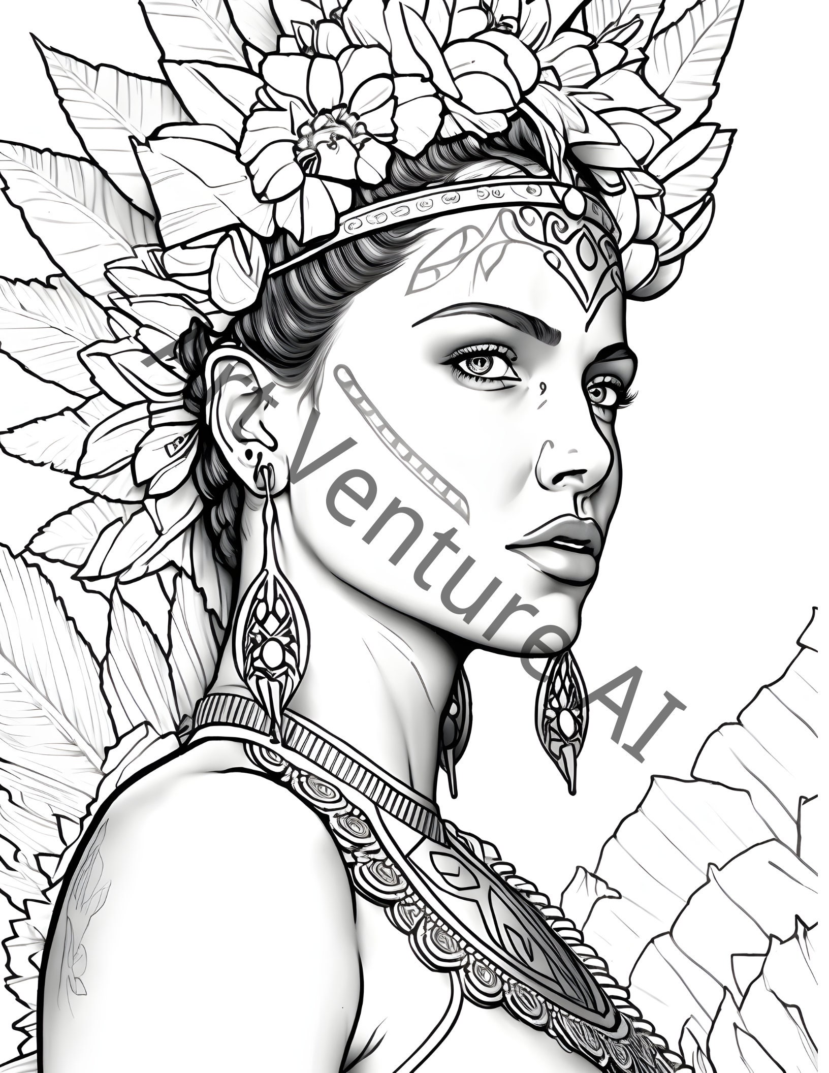 Grayscale Aztec Queen Coloring Book Set 1 | 30 Printable Adult Coloring ...