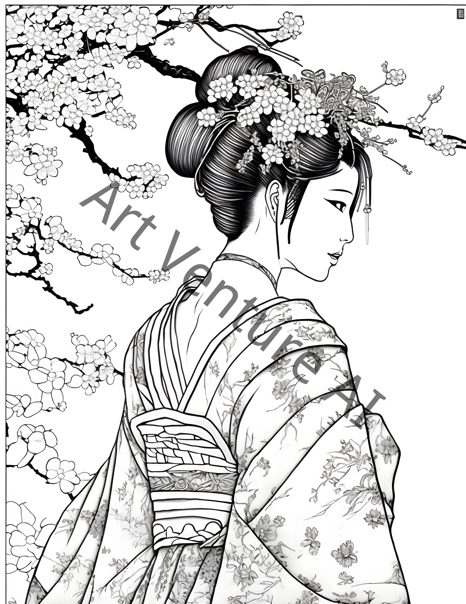 Grayscale Japanese Geisha Coloring Book Set 1 30 Printable - Etsy