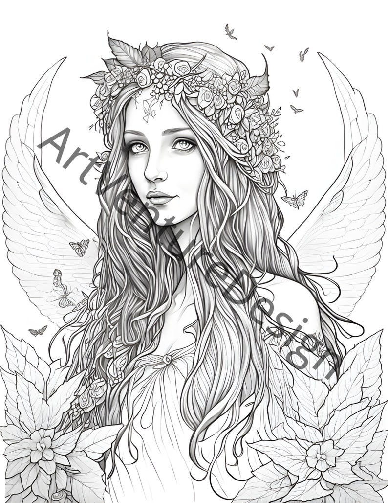 Grayscale Elf Princess Coloring Book Set 1 30 Printable - Etsy