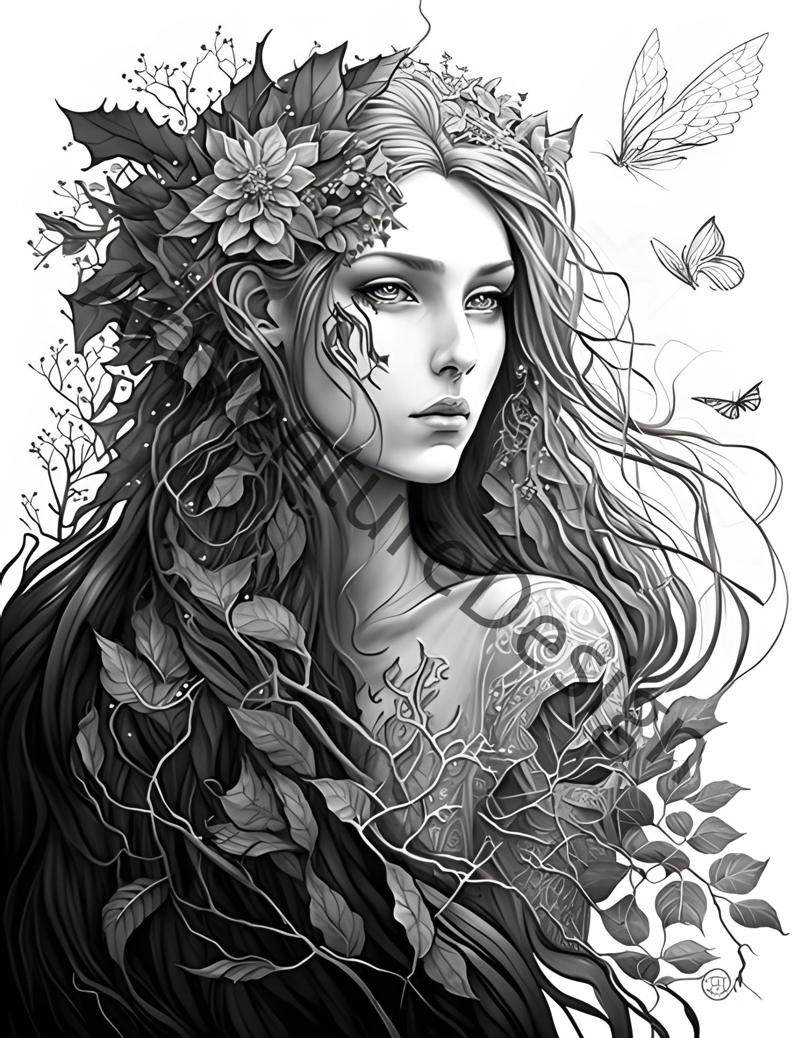 Grayscale Elf Princess Coloring Book Set 1 30 Printable - Etsy