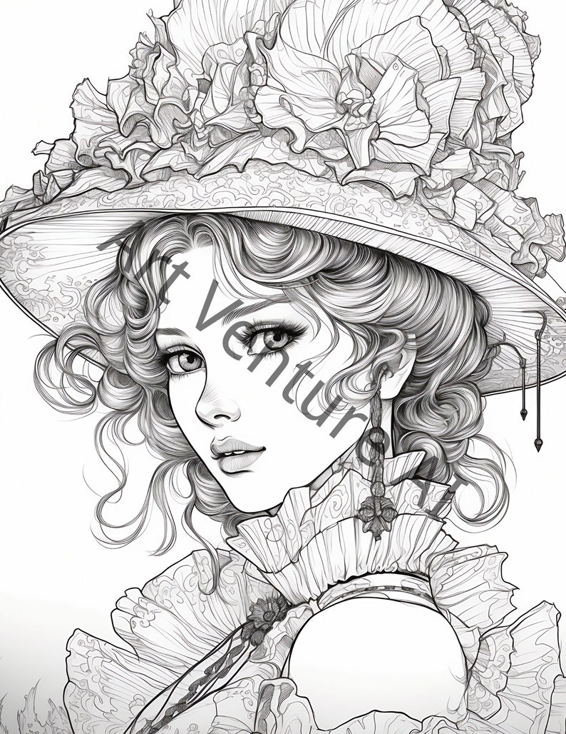 Grayscale Victorian Woman Coloring Book for Adults | 30 Printable Adult ...