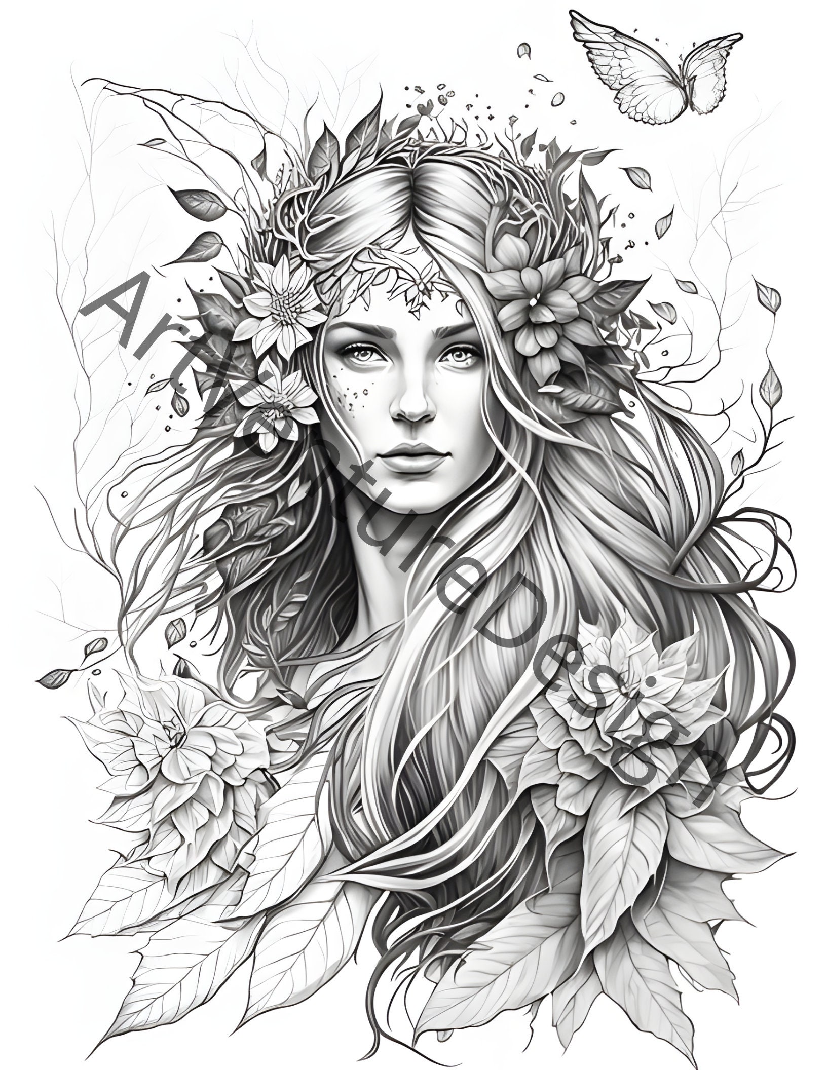 Grayscale Elf Princess Coloring Book Set 1 | 30 Printable Adult ...