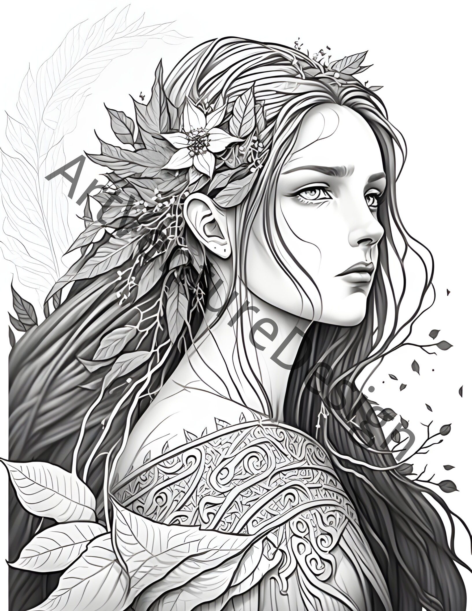 Grayscale Elf Princess Coloring Book Set 1 30 Printable - Etsy