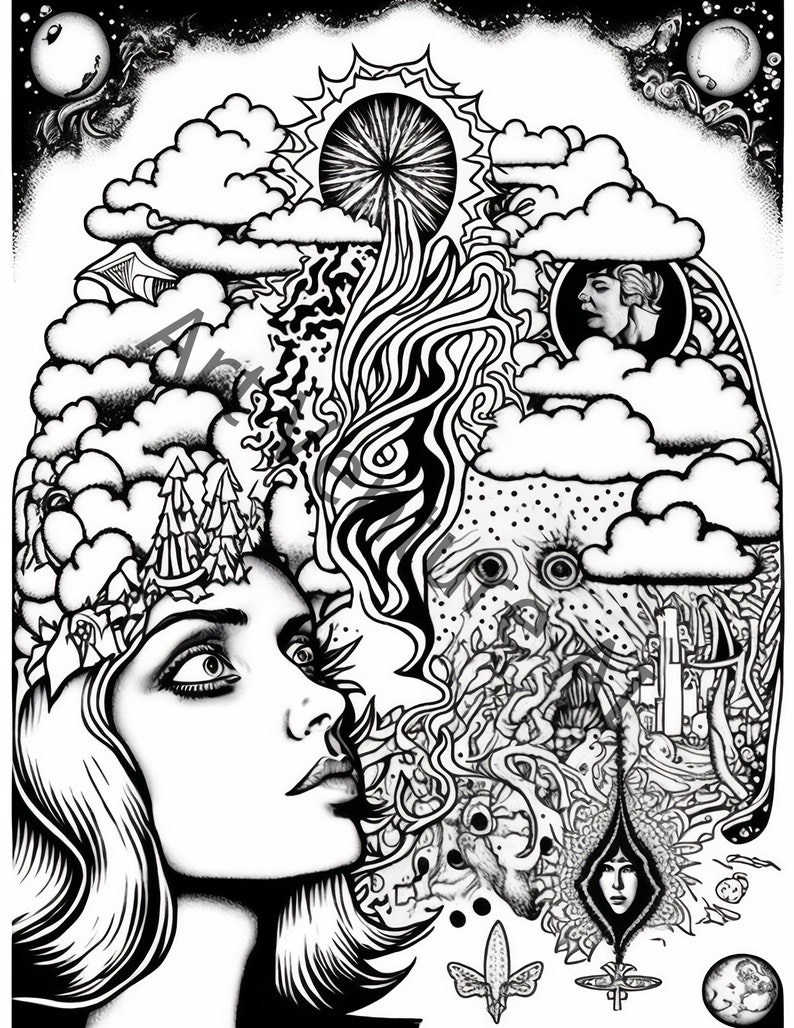 Grayscale Trippy Psychedelic Coloring Book Set 1 | 30 Printable Adult ...