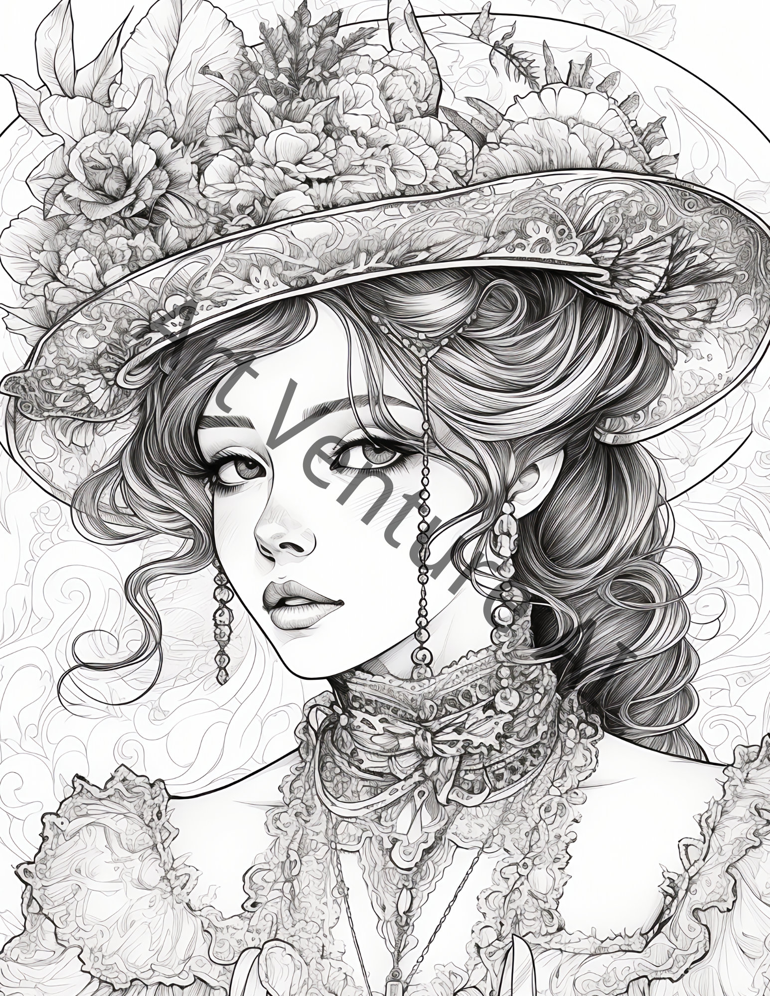Grayscale Victorian Woman Coloring Book for Adults 30 Printable Adult ...
