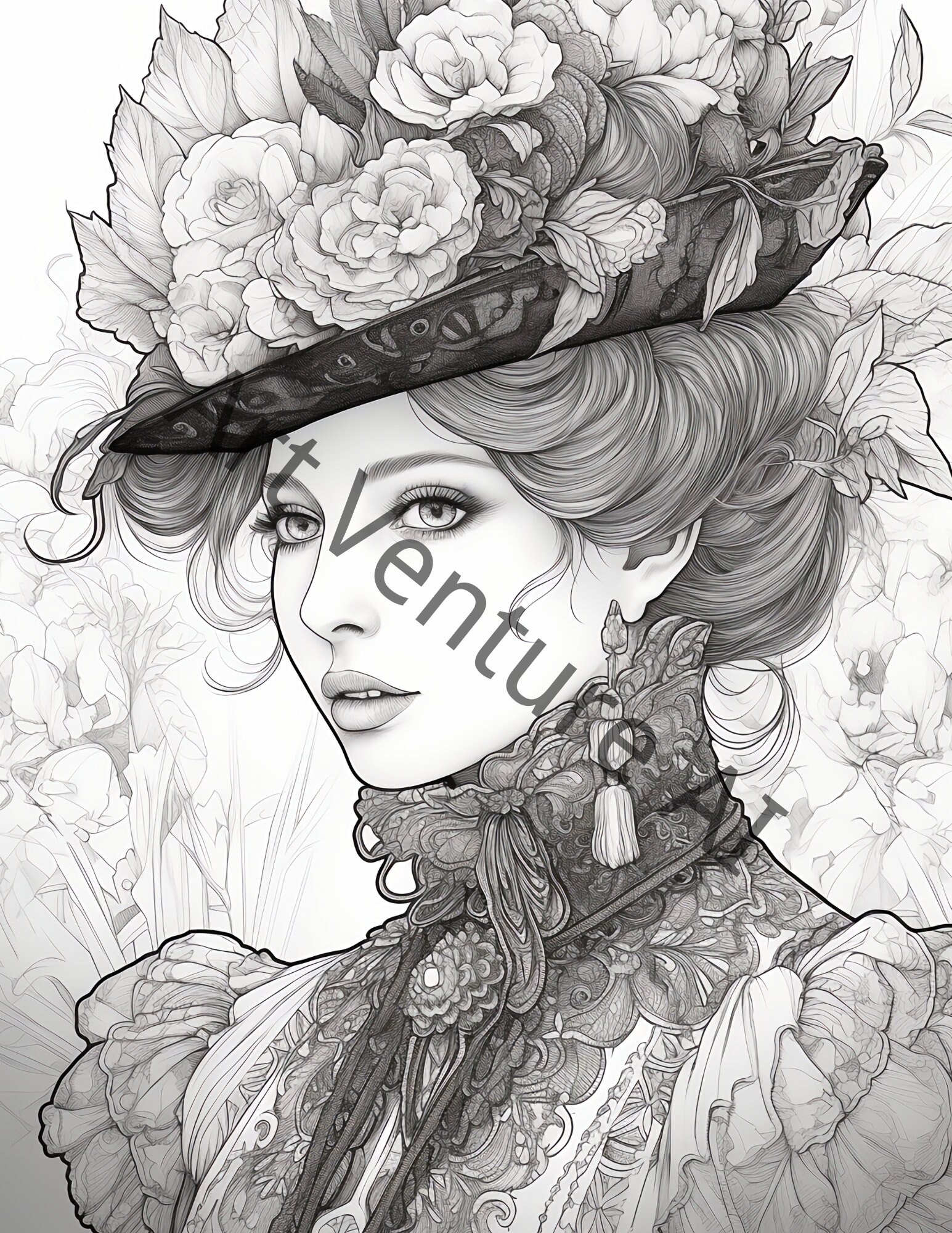 Grayscale Victorian Woman Coloring Book for Adults 30 Printable Adult ...
