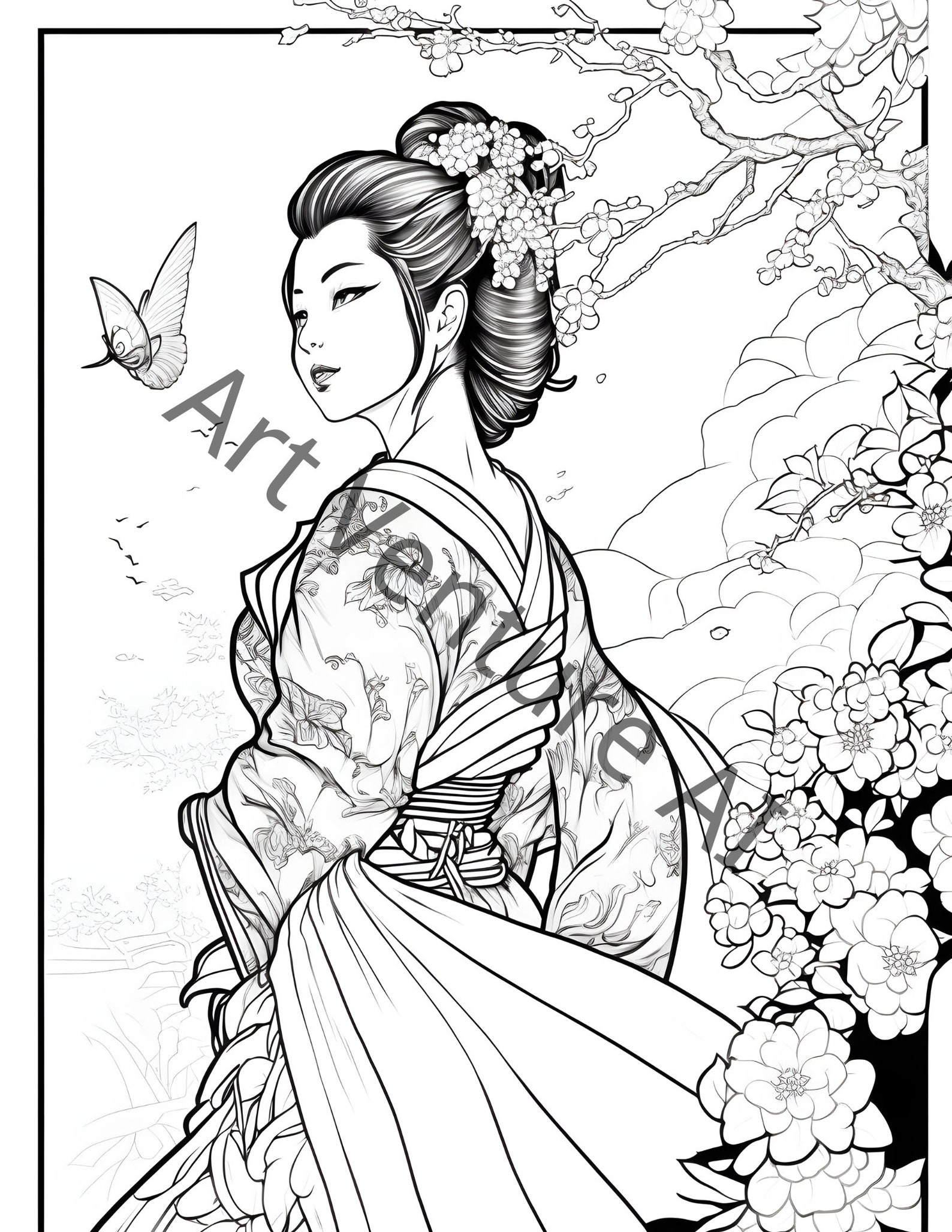 Grayscale Japanese Geisha Coloring Book Set 1 | 30 Printable Adult ...