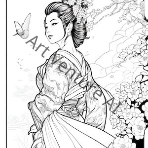 Grayscale Japanese Geisha Coloring Book Set 1 | 30 Printable Adult ...