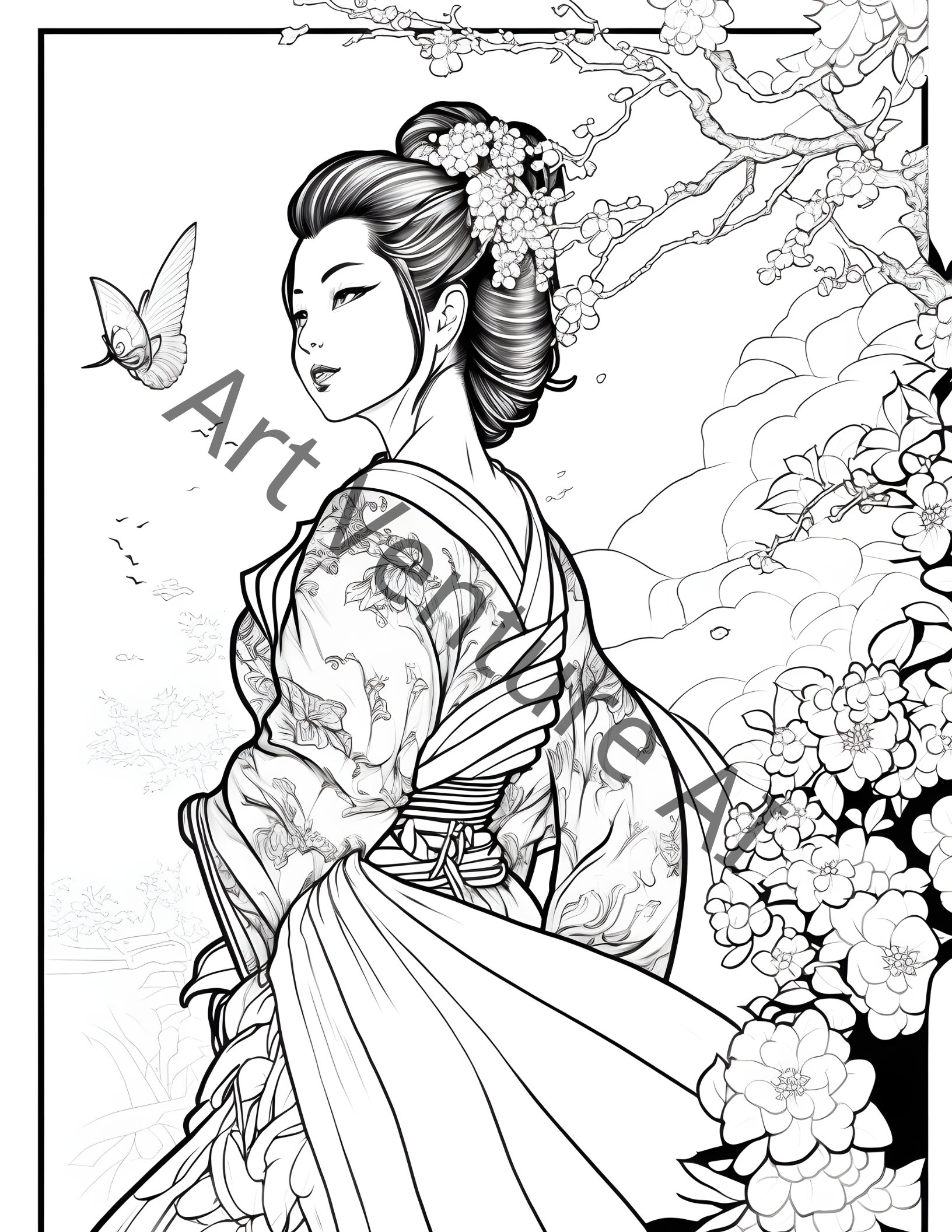 Grayscale Japanese Geisha Coloring Book Set 1 | 30 Printable Adult ...