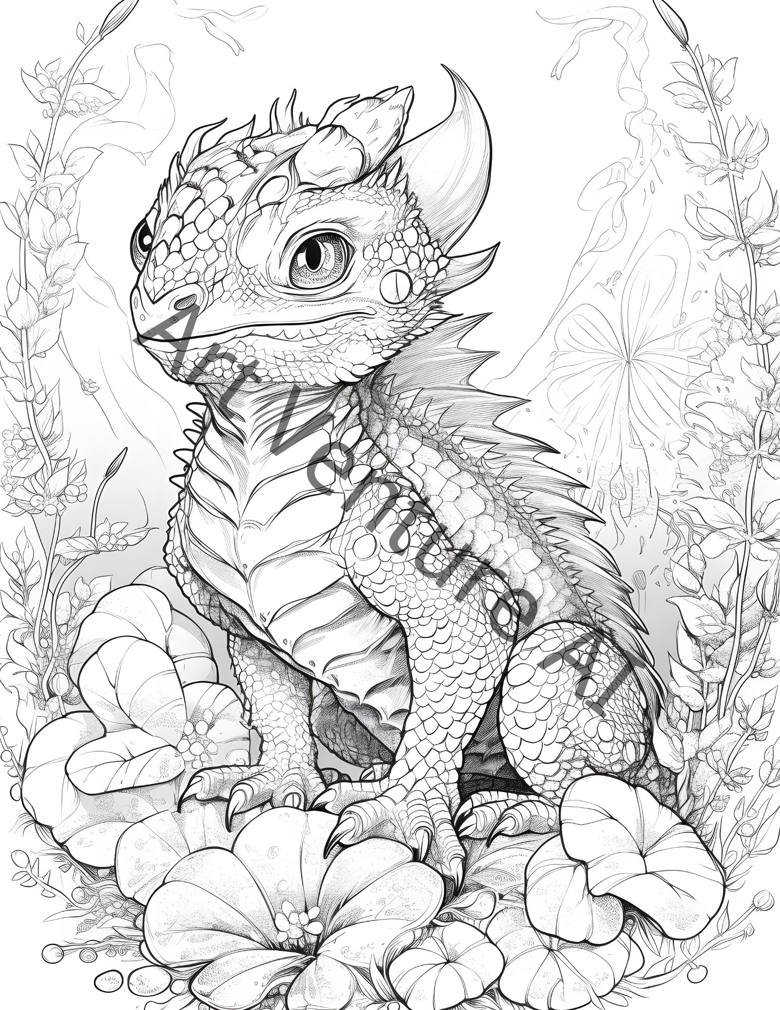 Grayscale Baby Dragon Coloring Book Set 1 30 Printable Adult Coloring ...