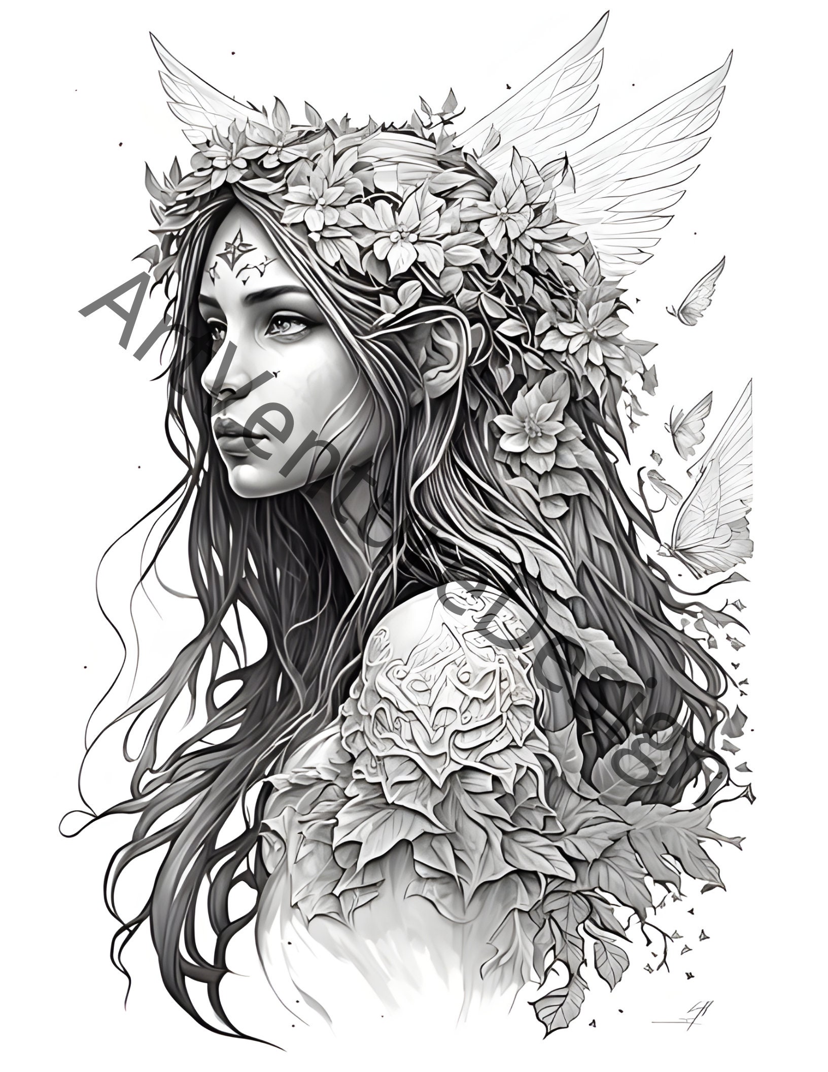 Grayscale Elf Princess Coloring Book Set 1 | 30 Printable Adult ...