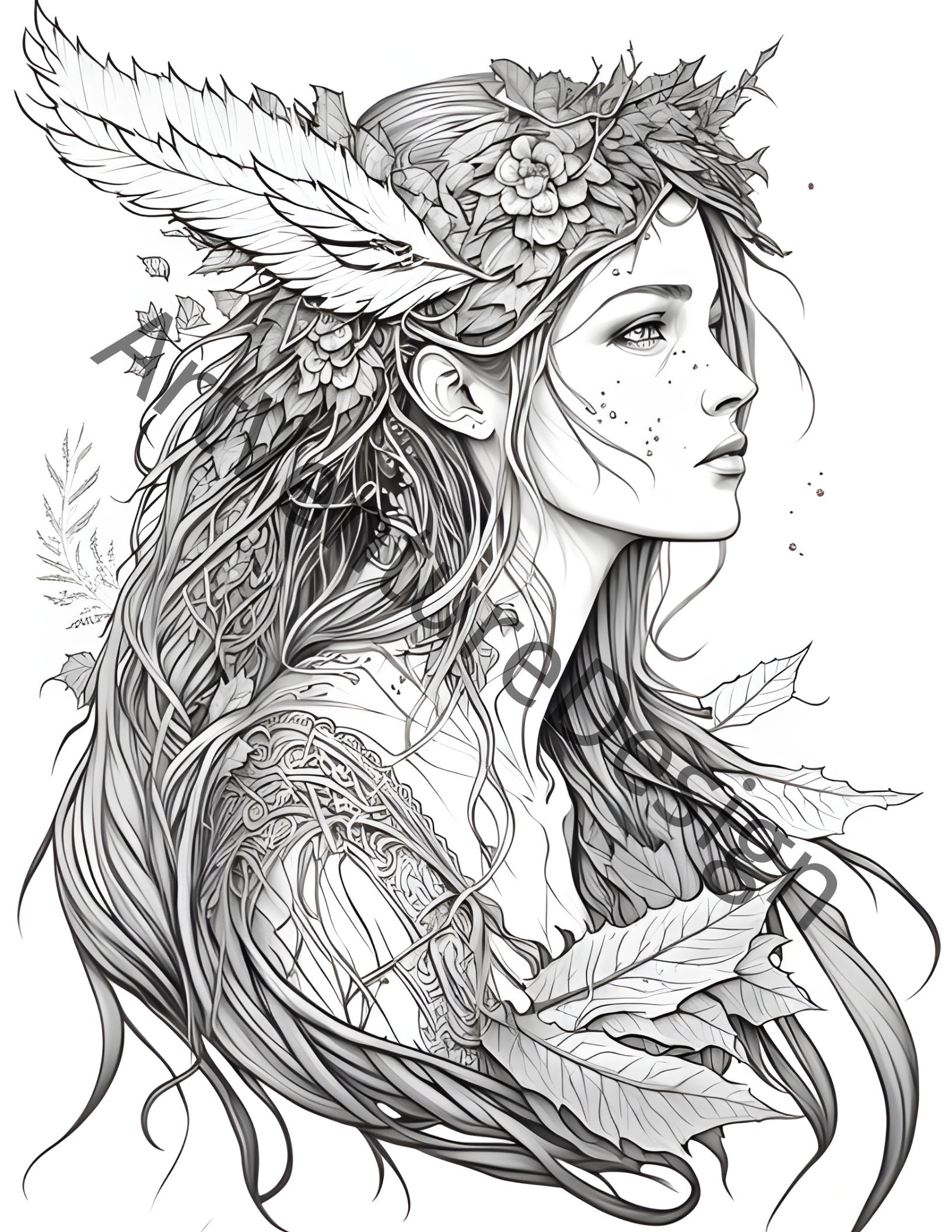 Grayscale Elf Princess Coloring Book Set 1 | 30 Printable Adult ...