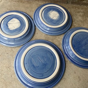 Set of 4 Wheel Thrown Plates, Medium Ceramic Plates, Periwinkle Blue ...