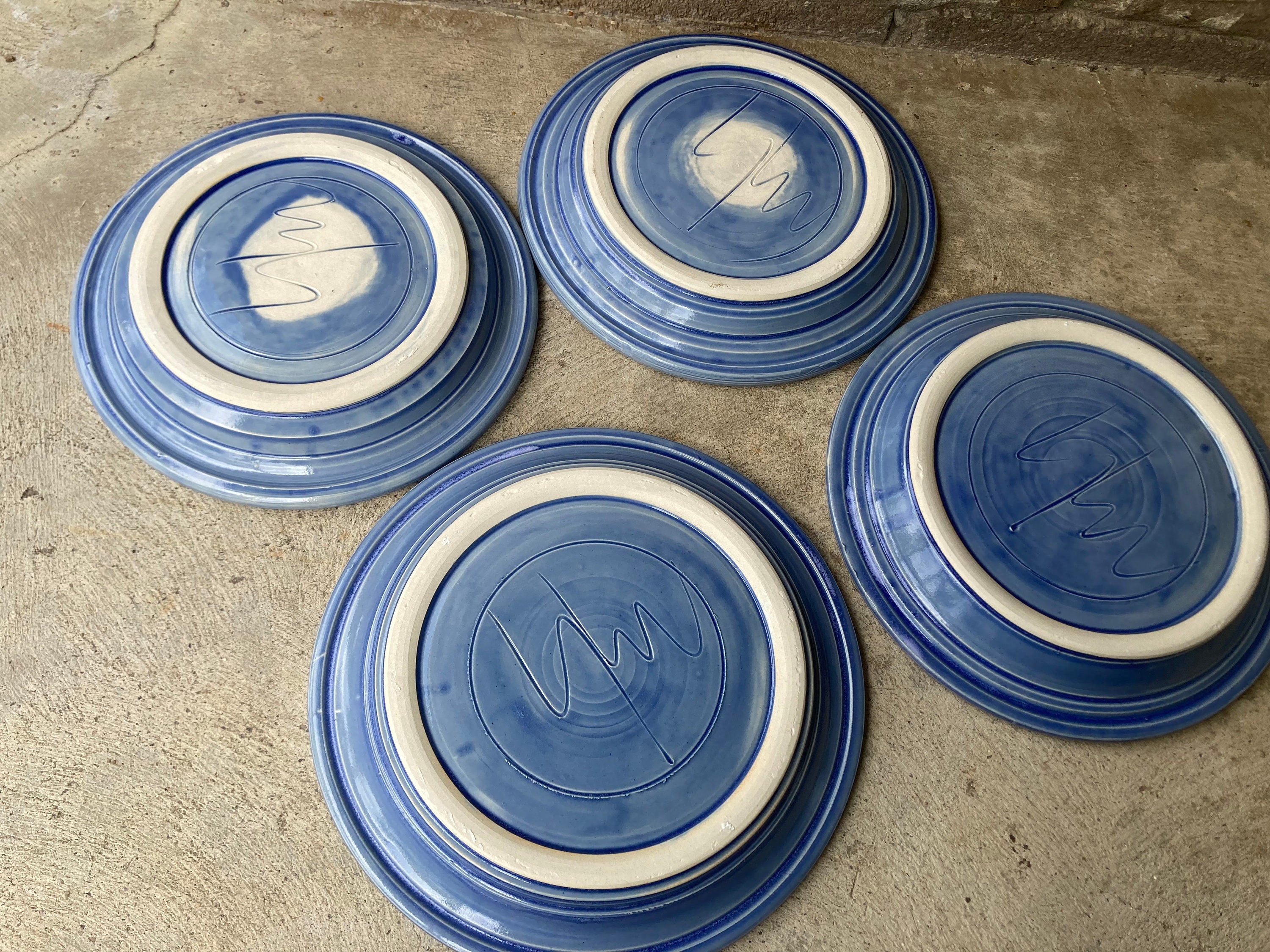 Set of 4 Wheel Thrown Plates, Medium Ceramic Plates, Periwinkle Blue ...