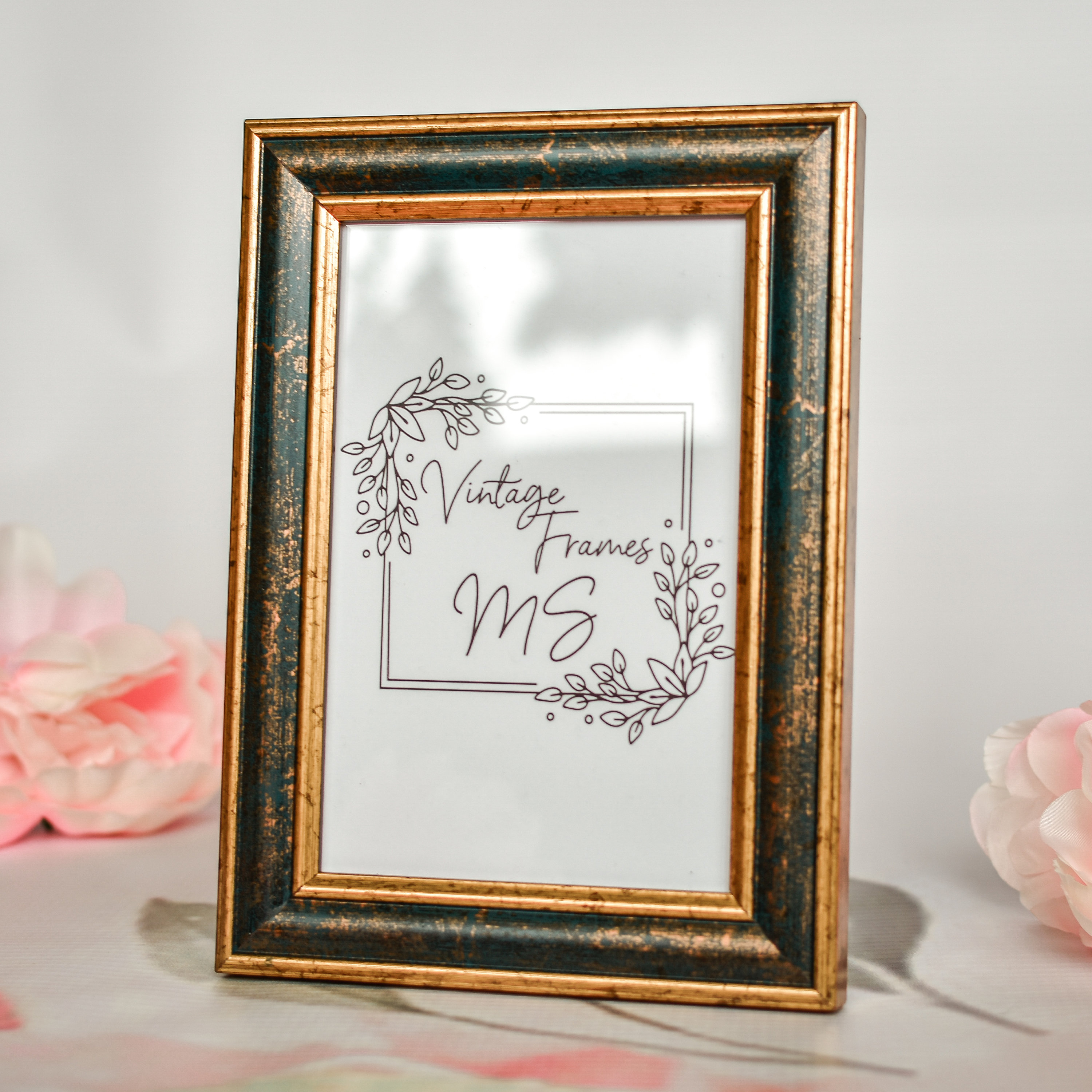 Elegant Vintage Wood Frame. Gold and Dark Blue Color. Vintage Style ...