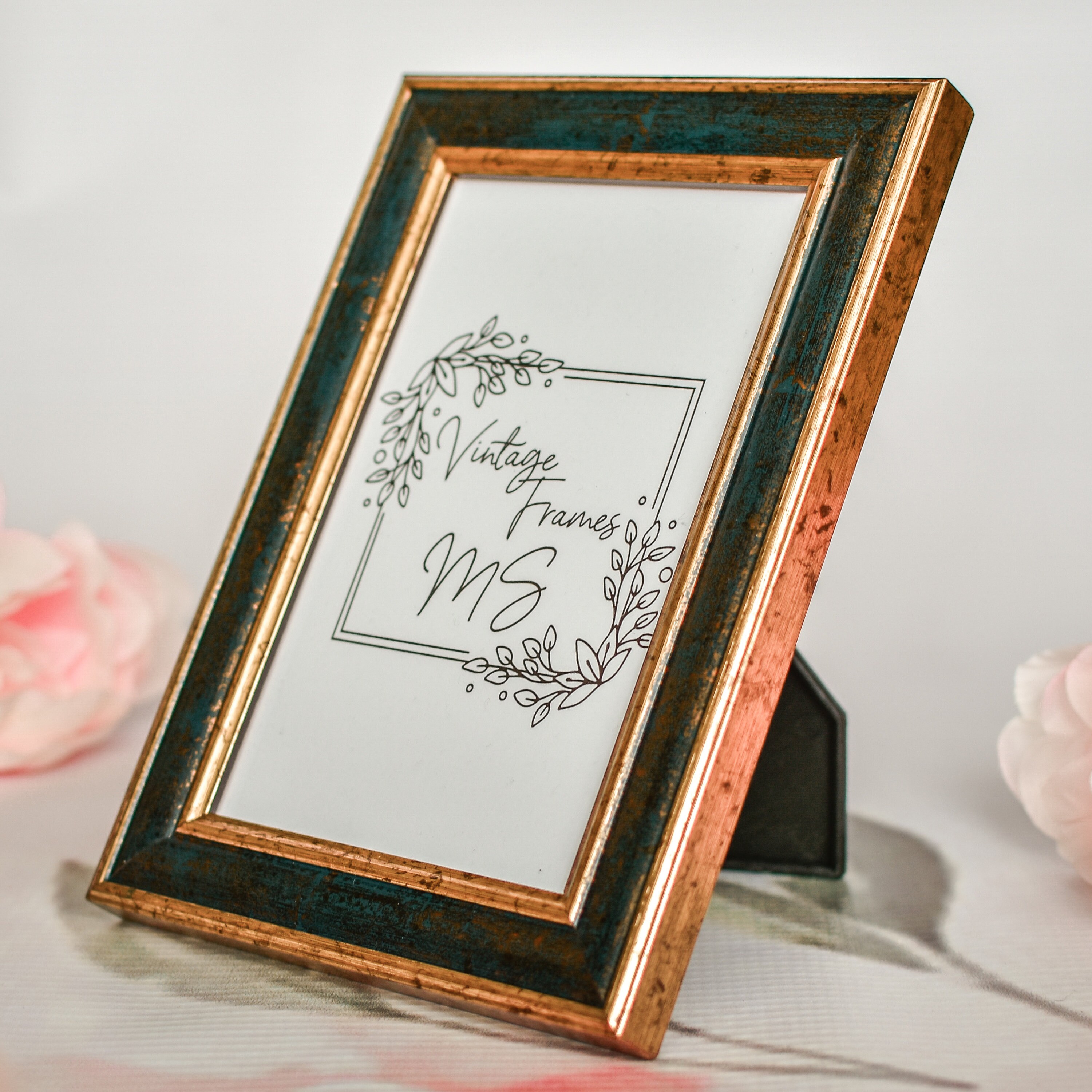 Elegant Vintage Wood Frame. Gold and Dark Blue Color. Vintage Style ...