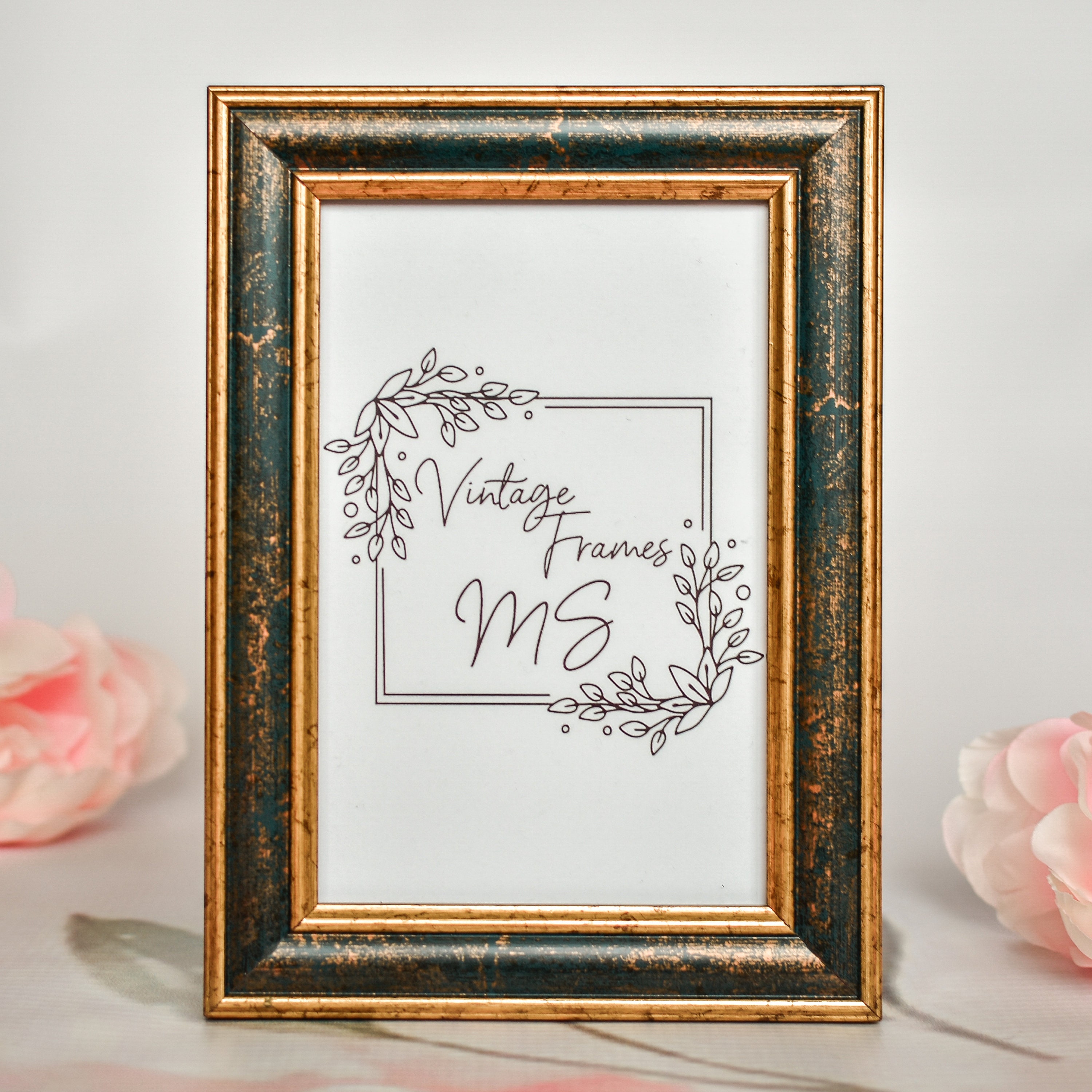 Elegant Vintage Wood Frame. Gold and Dark Blue Color. Vintage Style ...