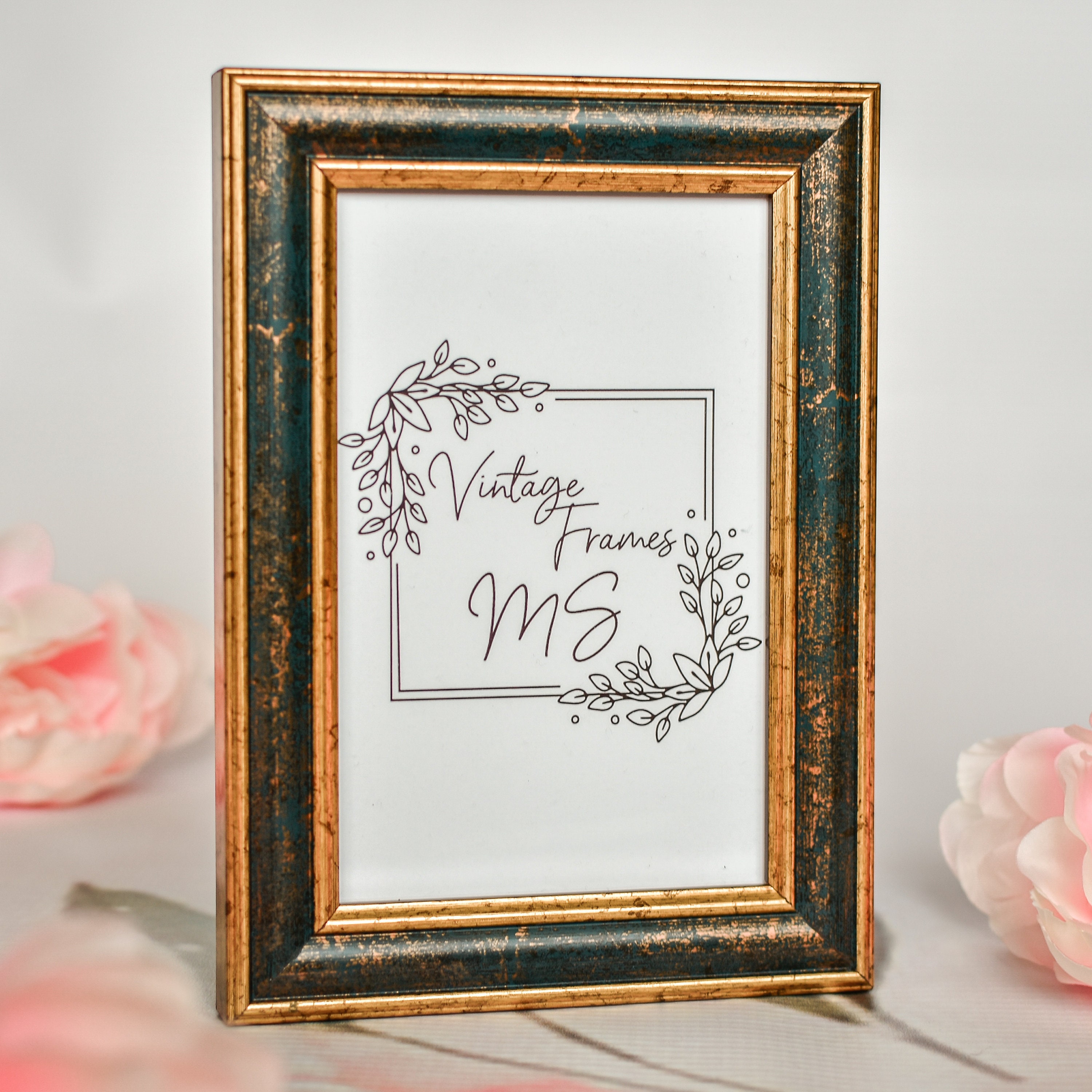 Elegant Vintage Wood Frame. Gold and Dark Blue Color. Vintage Style ...