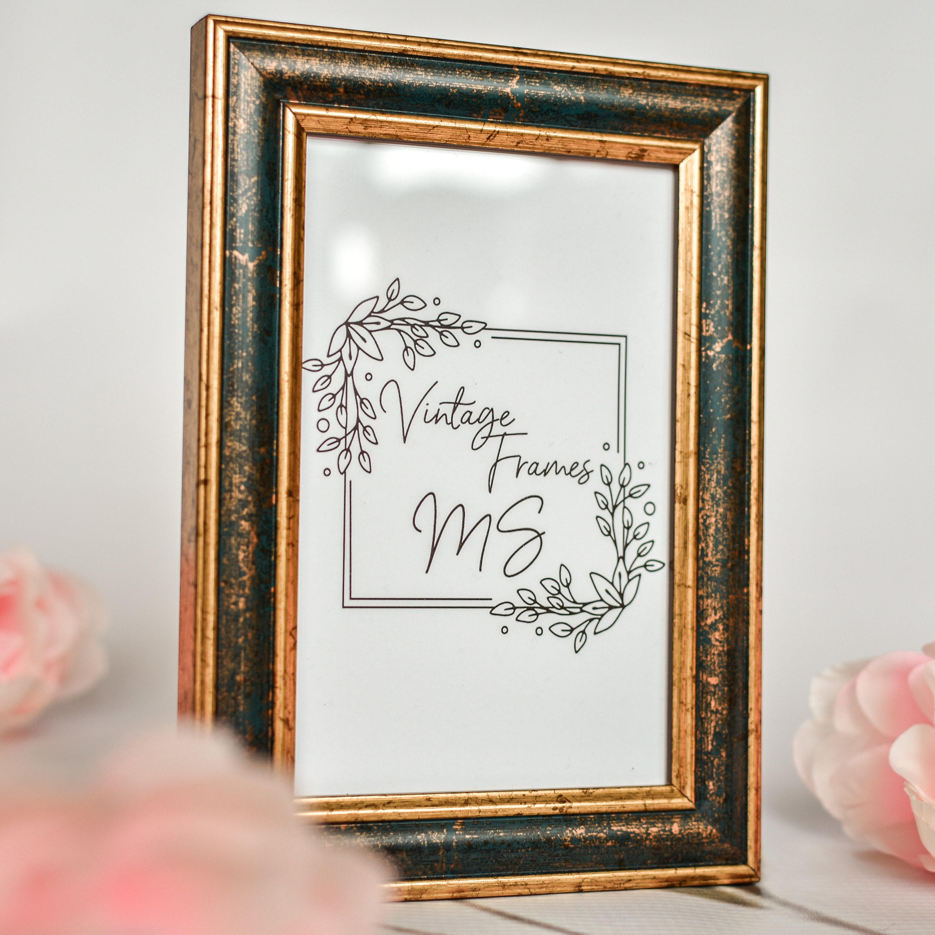 Elegant Vintage Wood Frame. Gold and Dark Blue Color. Vintage Style ...