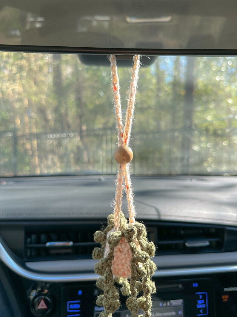 Crochet Hanging Plant Charm With White Pot | Car Accessory | String of ...
