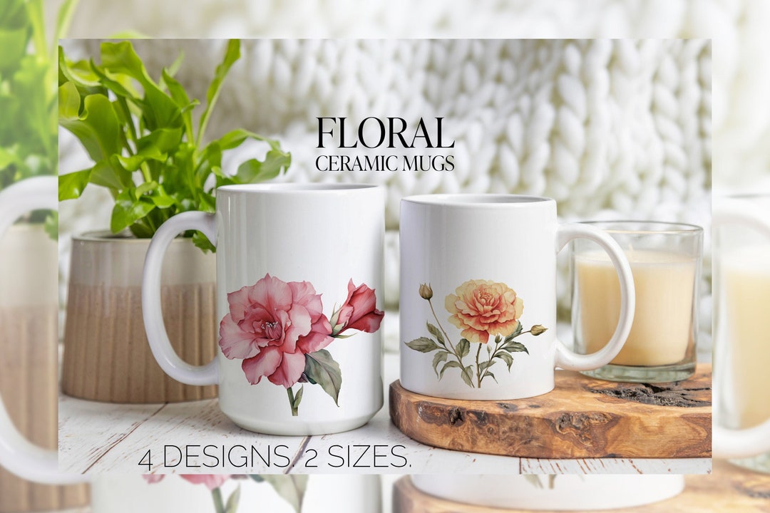 Elegant Floral Mug Set Flower Coffee Mug Flower Tea Cup 11oz Mug 15oz ...