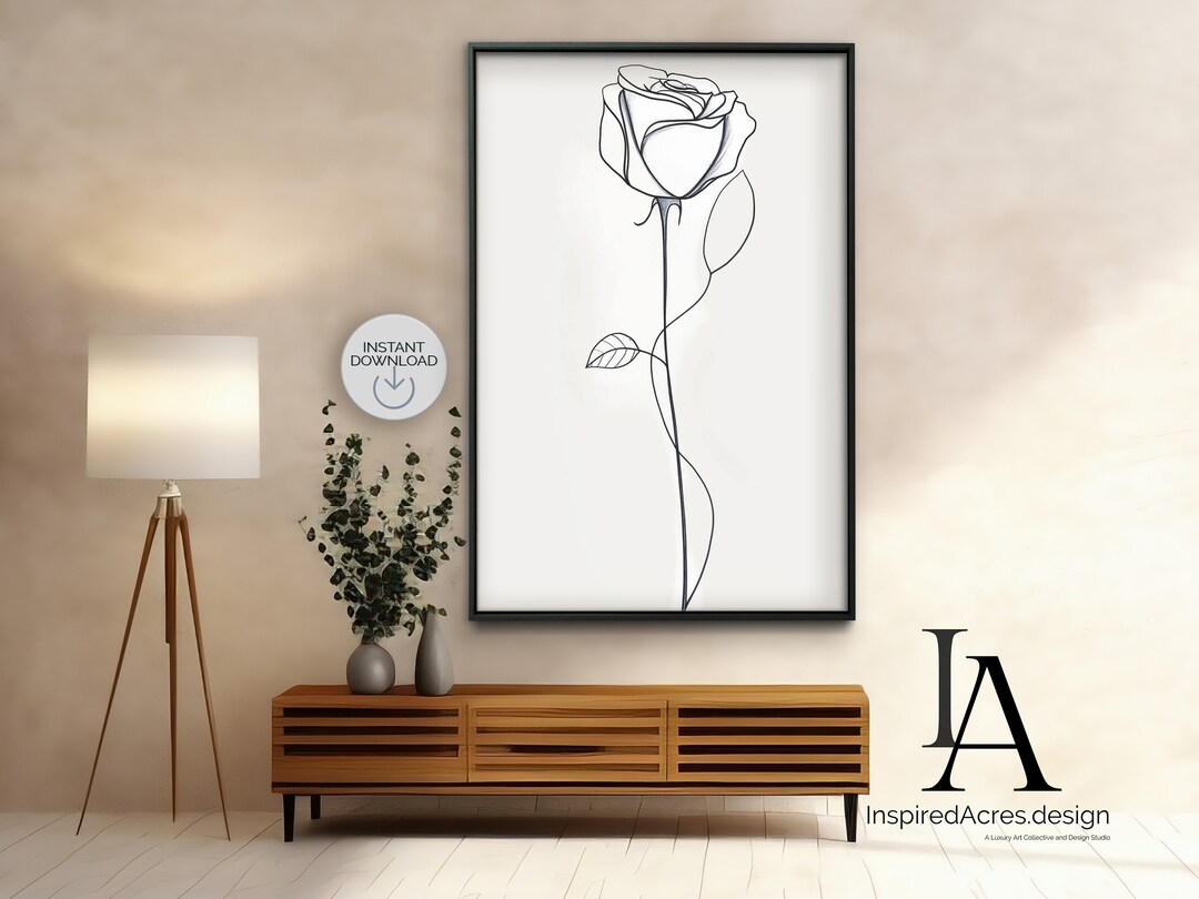 Simple Elegant Rose Art Print Single Line Drawing Rose Home - Etsy