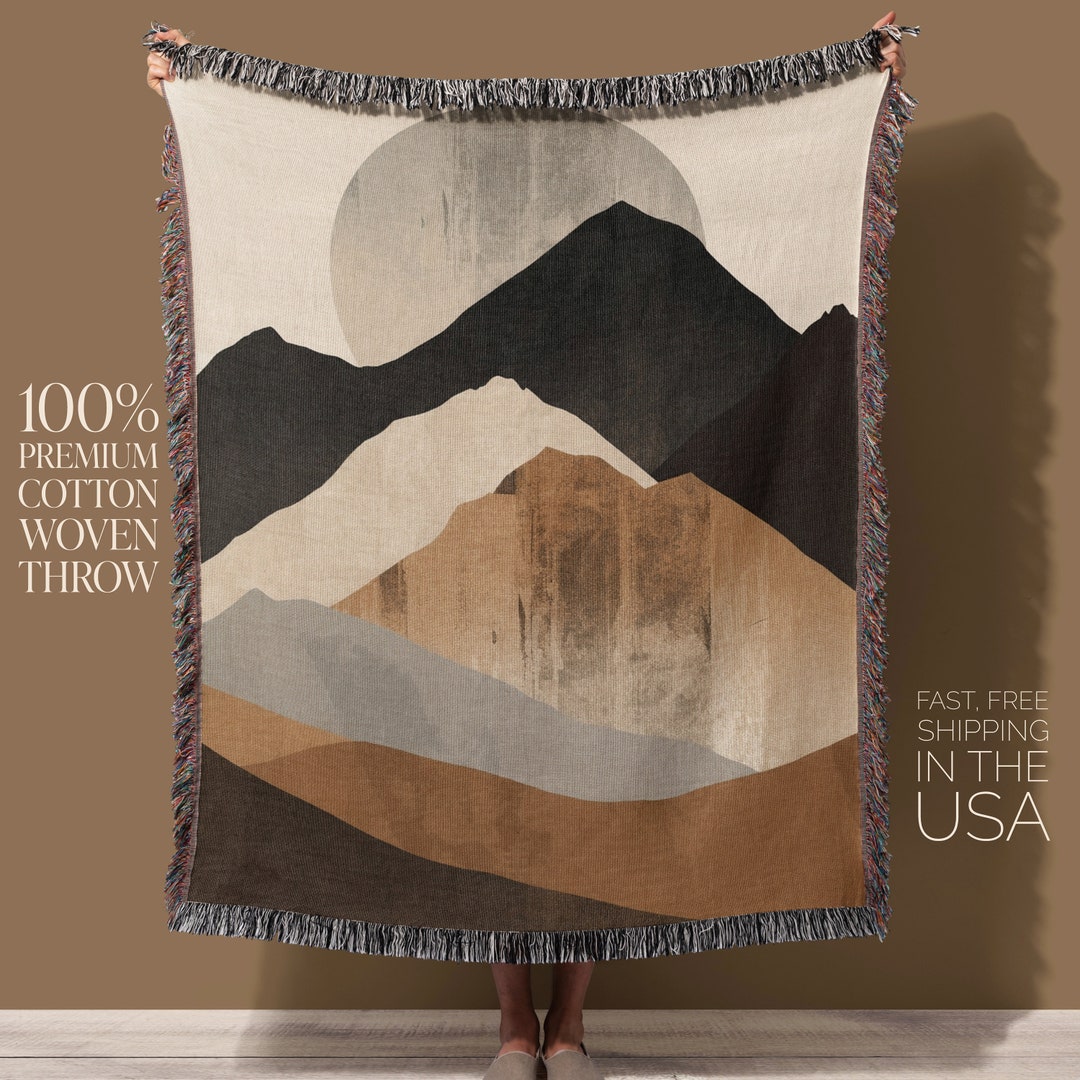Boho Mountain Woven Blanket, Rustic Cabin Decor - Etsy