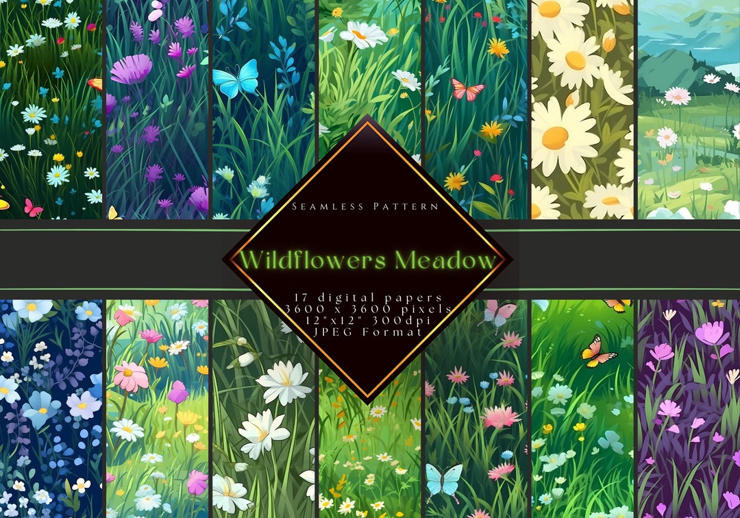 Wildflower Watercolor Meadow Digital Paper Bundle | Vibrant & Pastel ...