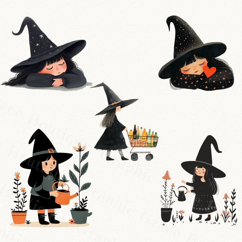 Adorable Little Witch Clipart Collection, Sweet Cute Little Witches ...