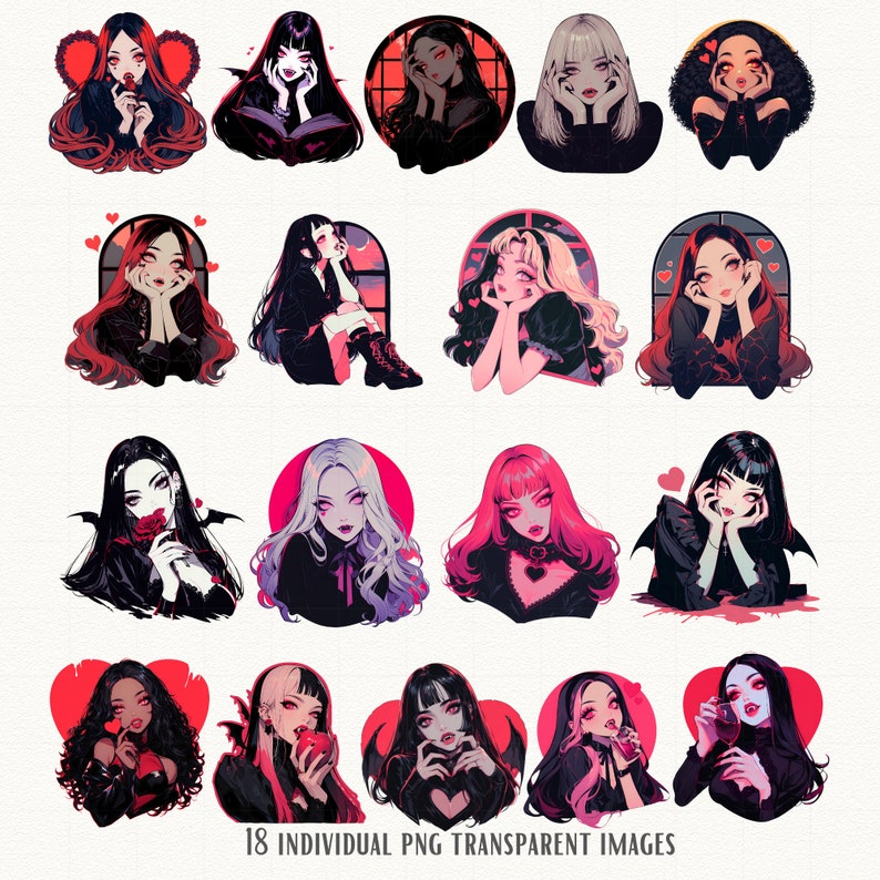 Vampire Girls Clipart Stickers, Cozy Anime PNG (digital Download) - Etsy