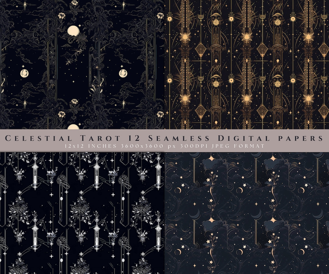 Celestial Tarot Digital Paper Pack, Arcane Seamless Patterns, Moon ...