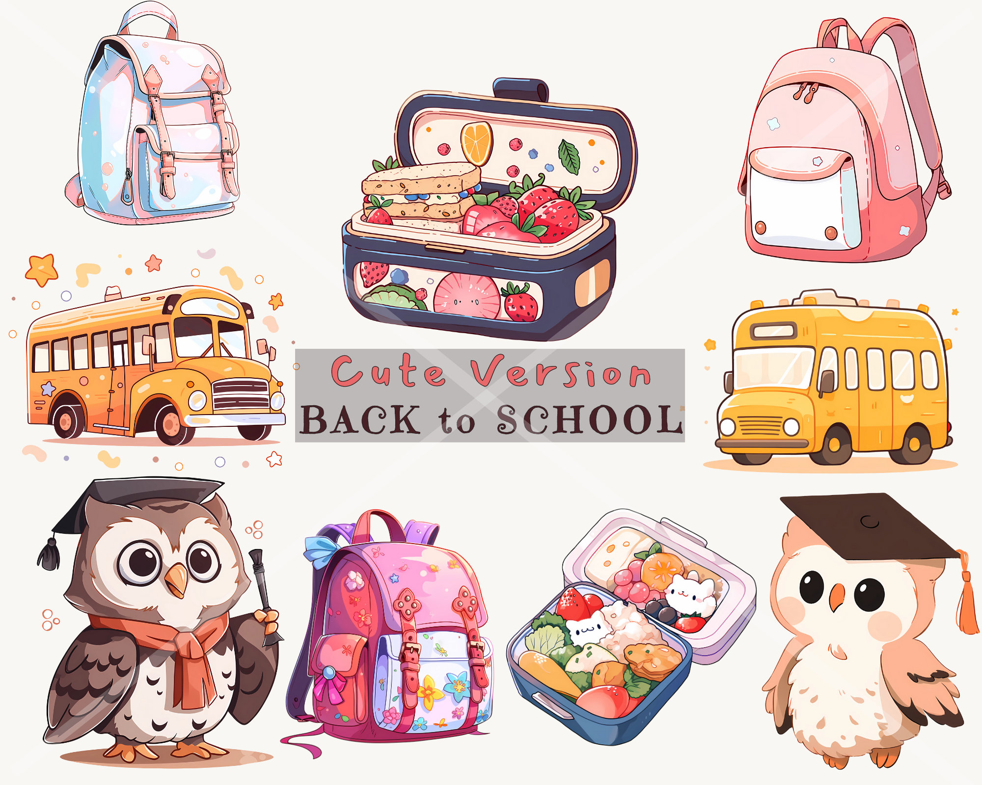 Back to School Clipart Bundle 57 Cute Cartoon Illustrations - Etsy