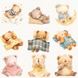 Watercolor Teddy Bear Clipart, Sleeping Teddy Bears, Baby Shower ...