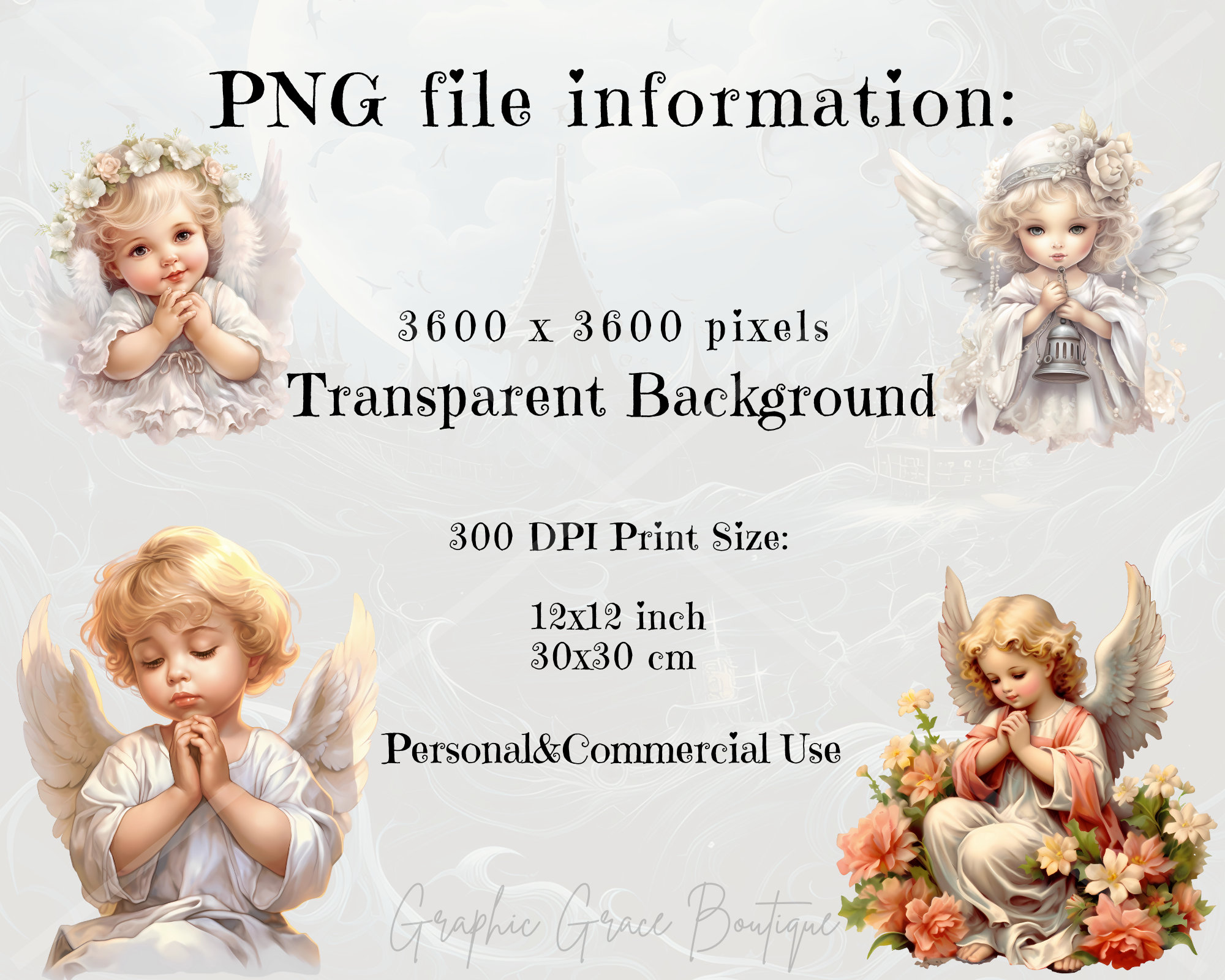 Adorable Baby Angel Clipart Bundle PNG Transparent Background Angelic ...