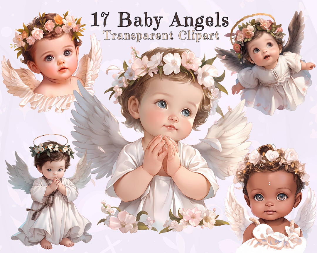 Baby Angel Clipart Bundle - Cute Angelic Babies, Innocent, Praying ...