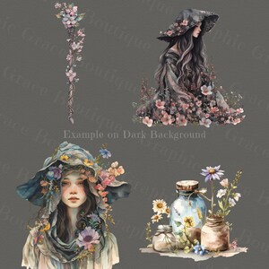 Watercolor Spring Witch Clipart Bundle - Floral Magic, Sakura Blooms ...