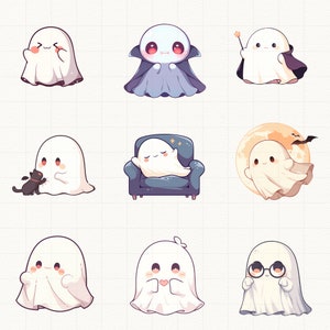 Adorable Ghost Clipart Bundle-halloween Pngs With Pumpkins, Witch Hats ...